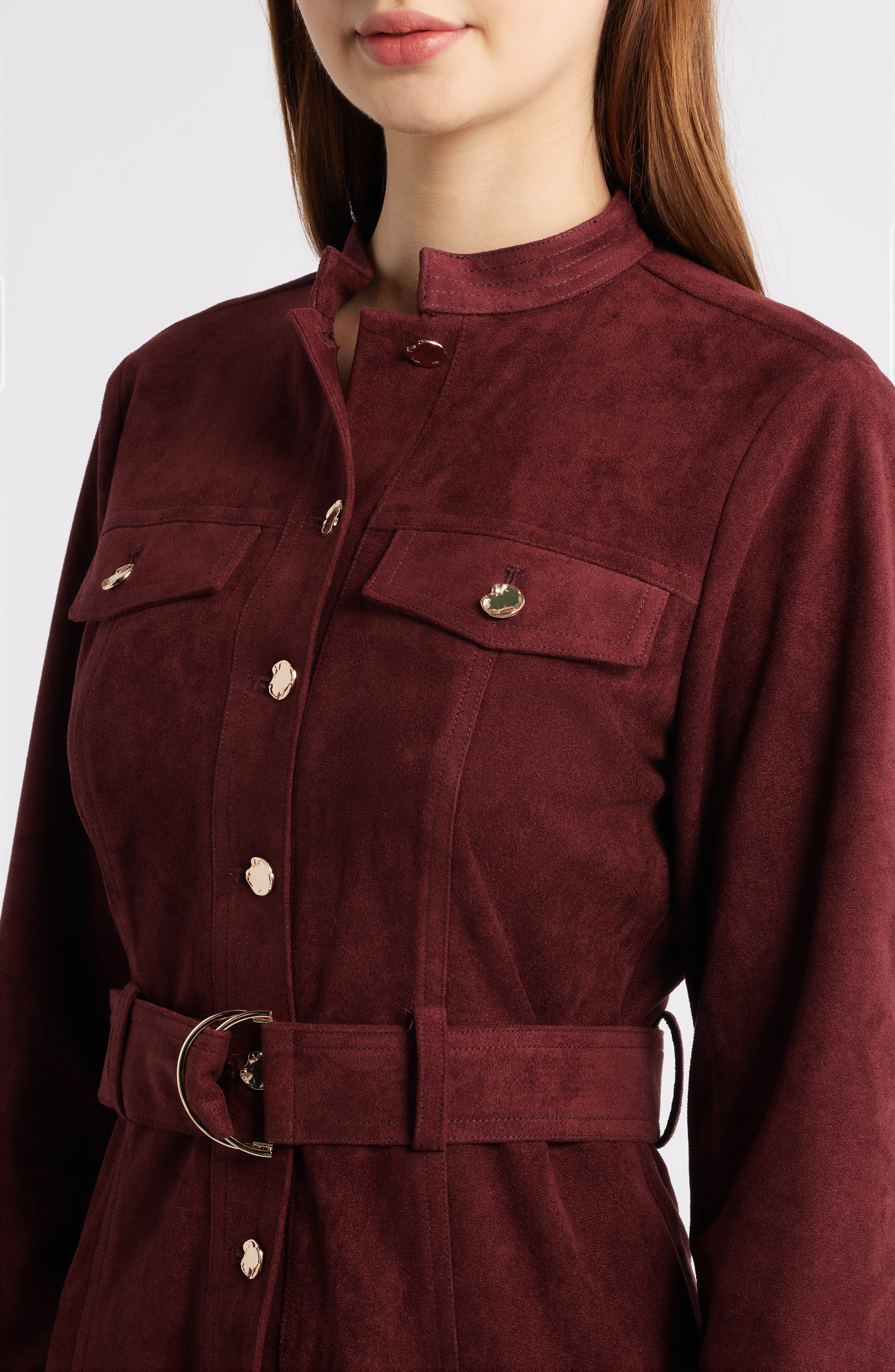 CIEBON Laurie Long Sleeve Belted Faux Suede Shirtdress | Nordstrom