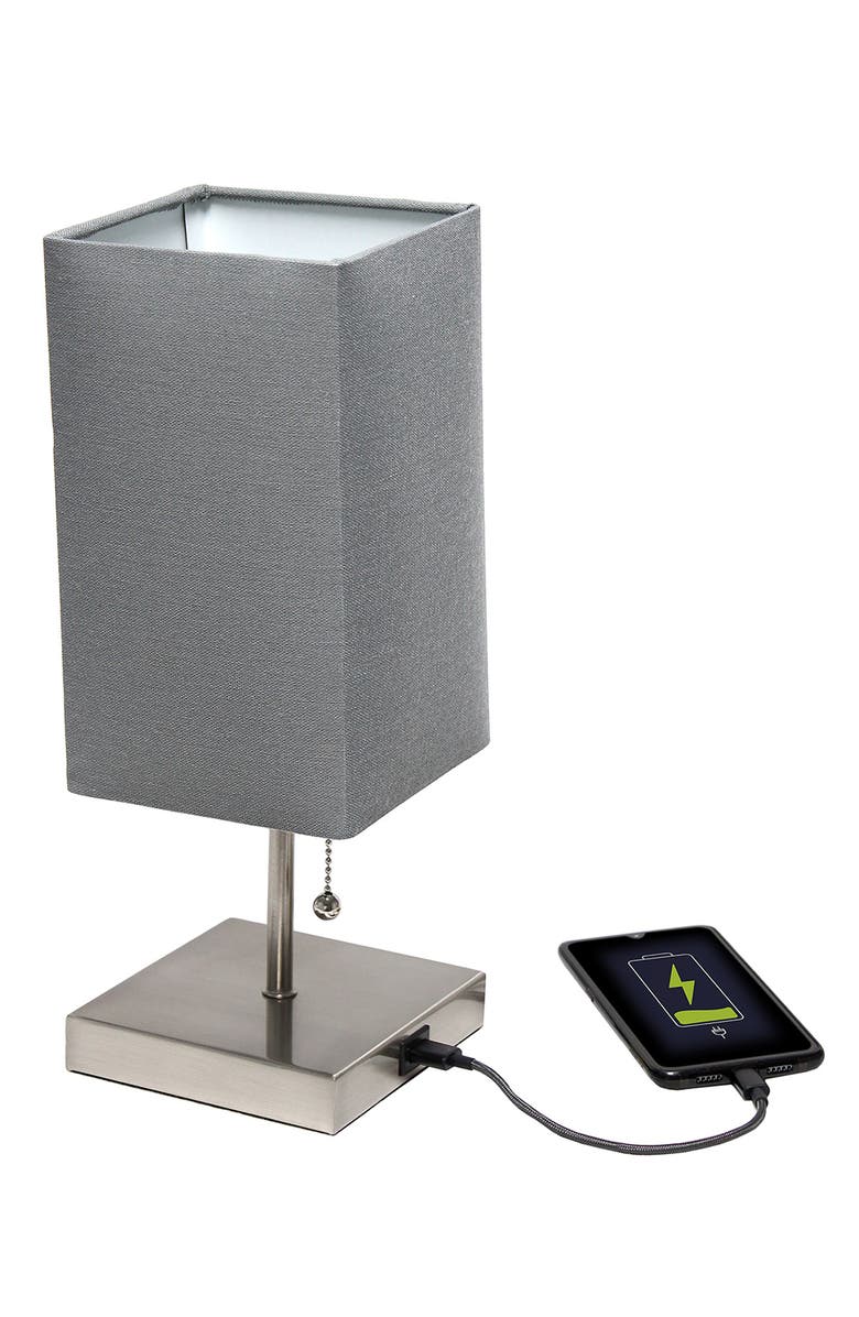LALIA HOME Petite Stick Lamp with USB Charging Port and Fabric Shade ...