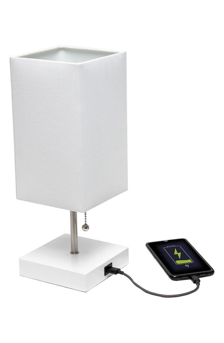 LALIA HOME Petite White Stick Lamp with USB Charging Port and Fabric ...