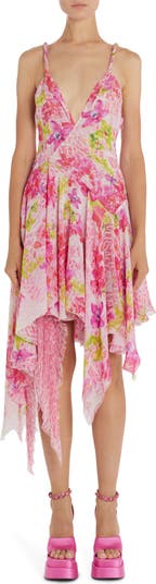 Versace Orchid Print Handkerchief Hem Silk Chiffon Dress | Nordstrom
