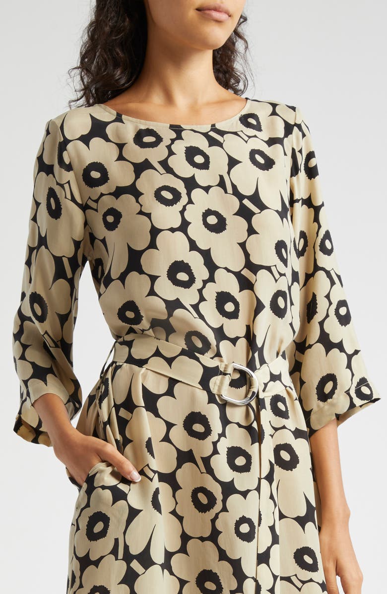 Marimekko Tiheys Unikko Belted Three-Quarter Sleeve Cupro Dress ...