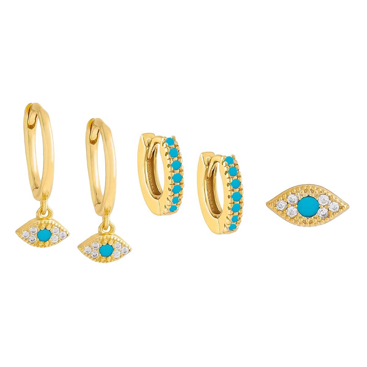 BY ADINA EDEN Turquoise CZ Evil Eye Earring Combo Set | Nordstrom