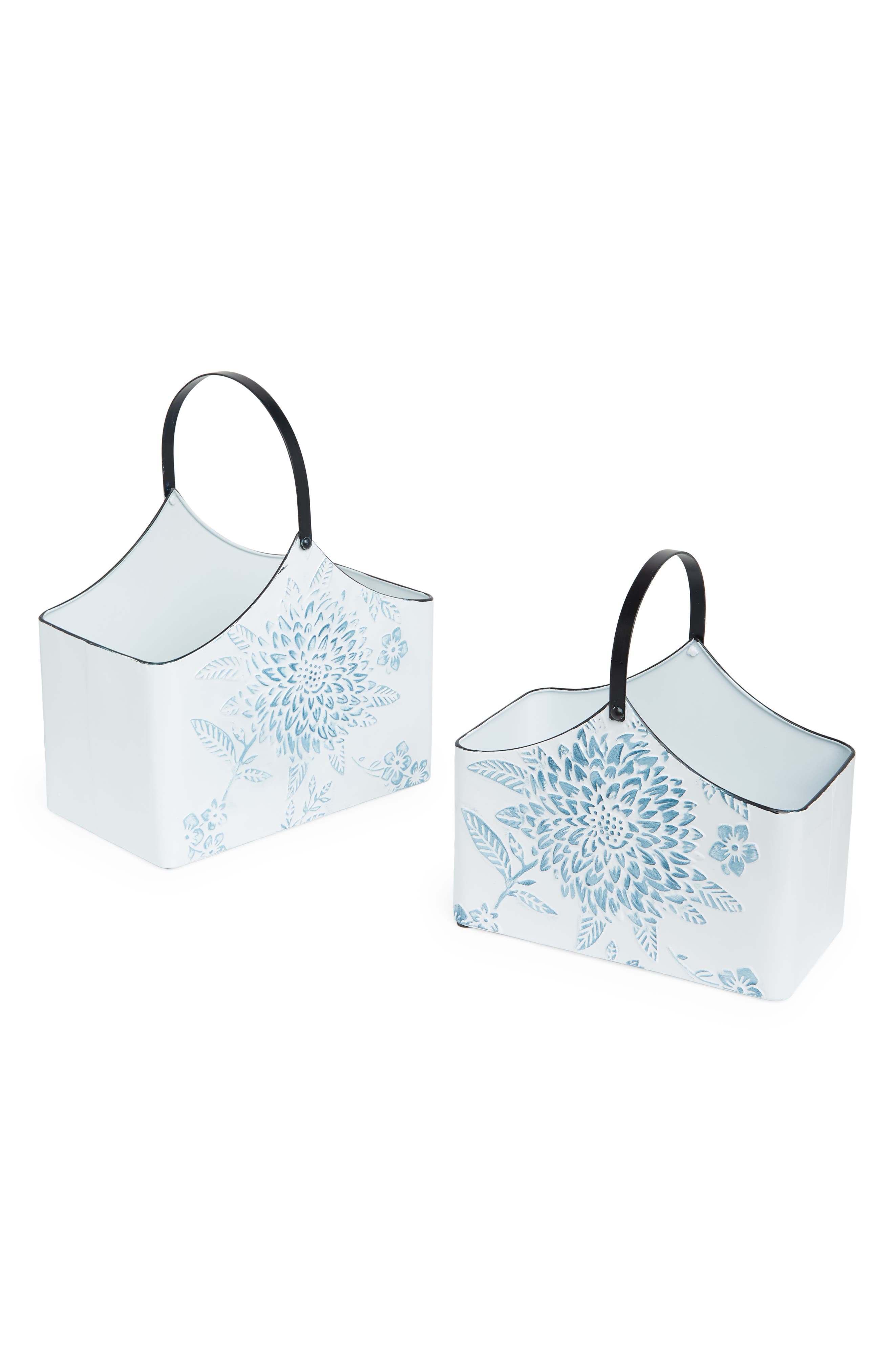 SPECIAL T IMPORTS Enamel Blue Flower Handle Baskets - Set of 2 ...