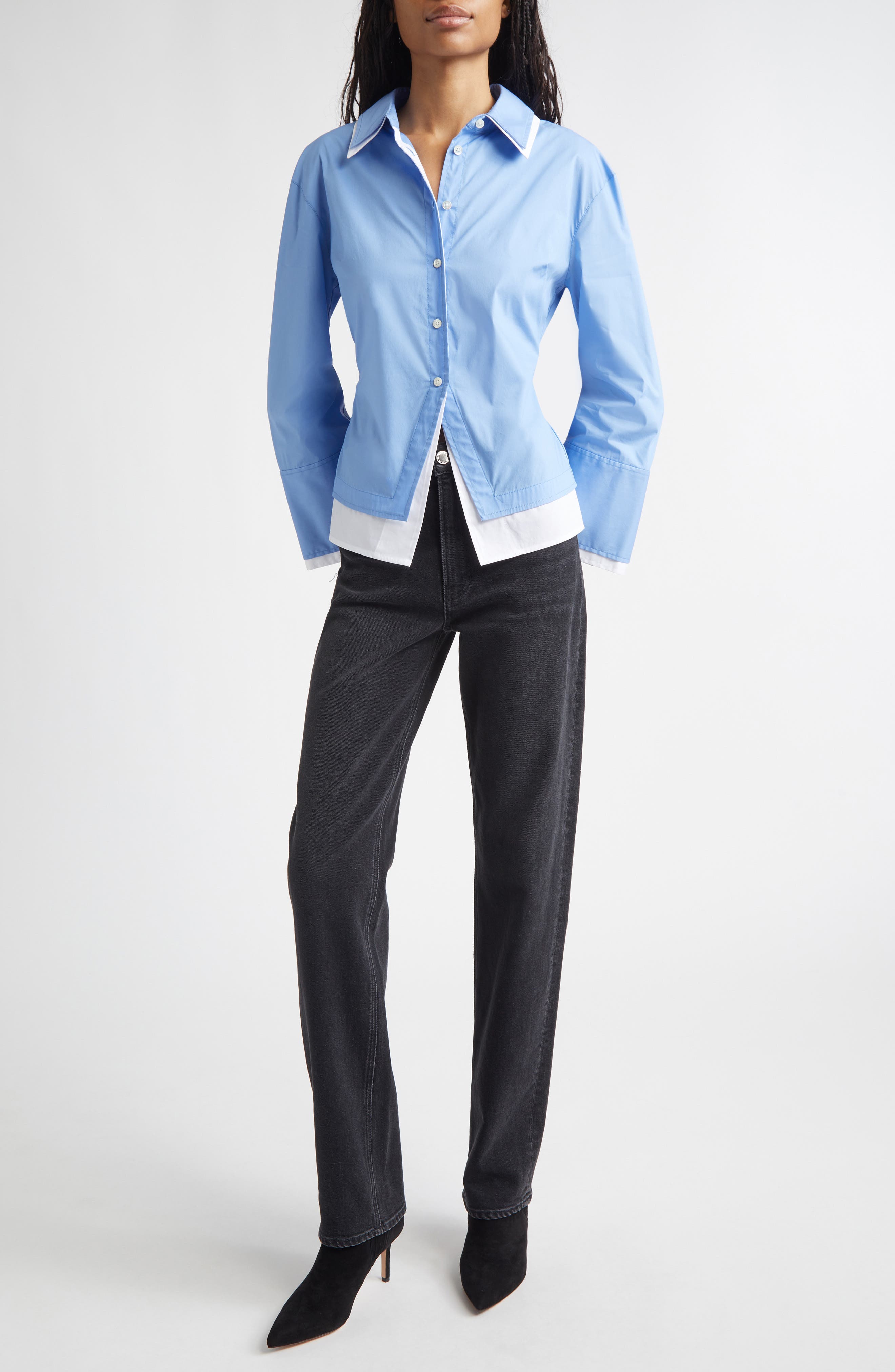 Veronica Beard Bonnie Layered Cotton Blend Button-Up Shirt | Nordstromrack
