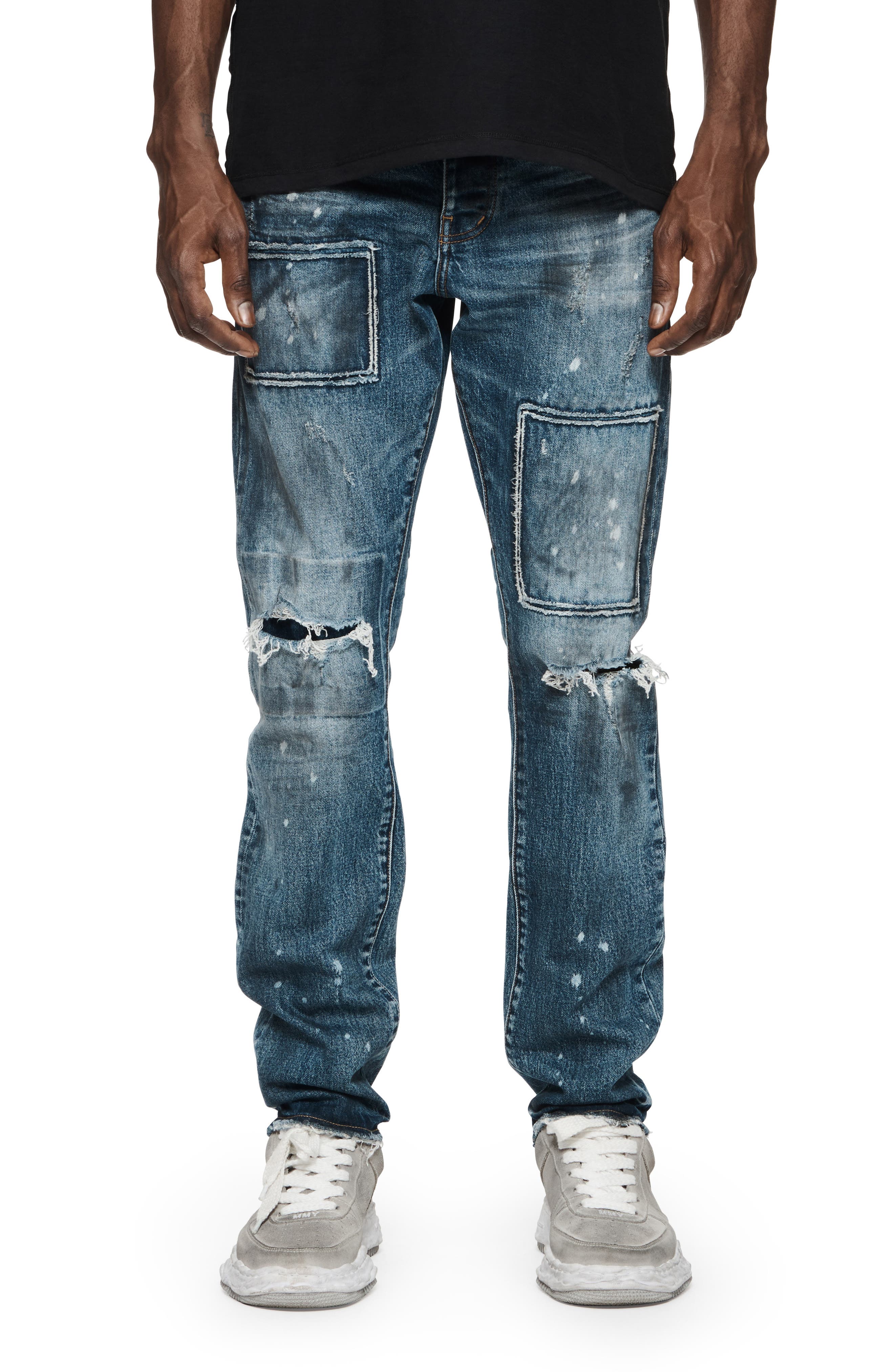 PURPLE BRAND Aged Patch Stretch Cotton Straight Leg Jeans | Nordstrom