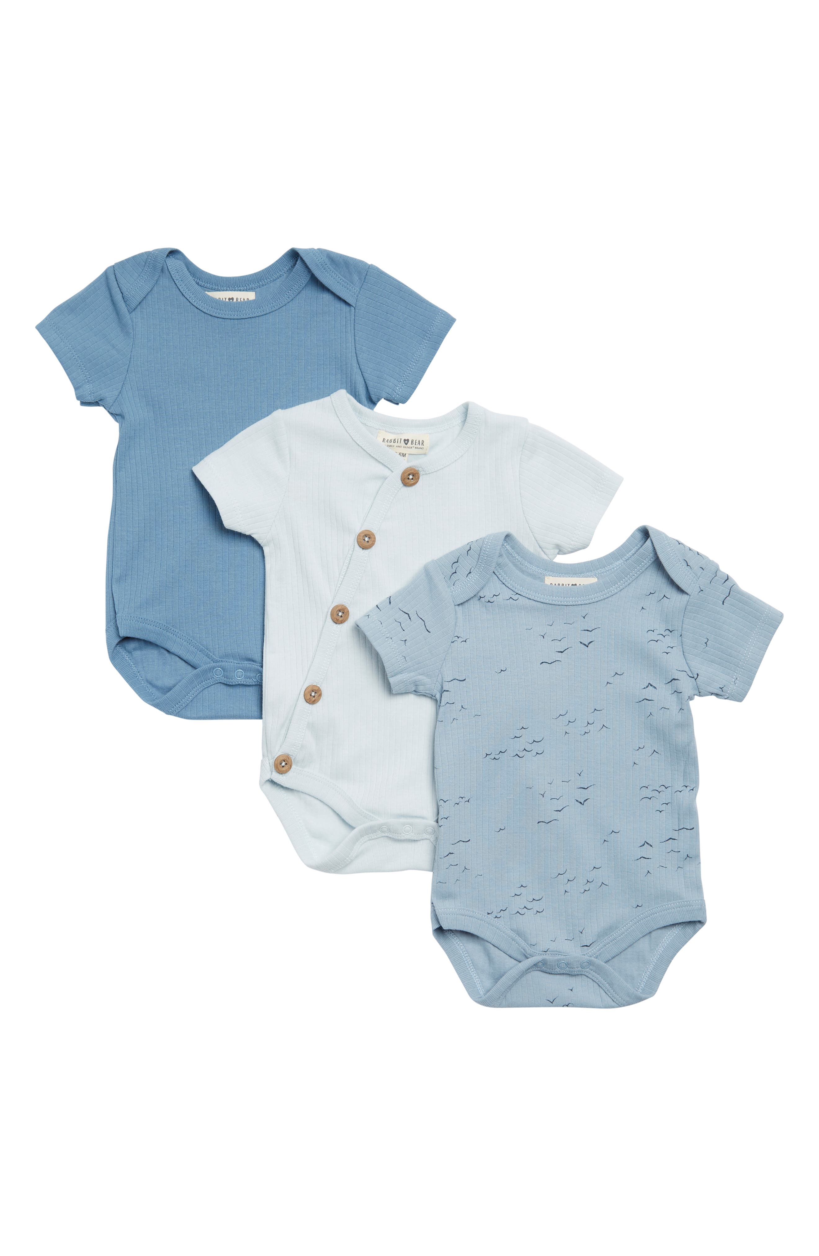 RABBIT AND BEAR ORGANIC Assorted 3-Pack Rib Bodysuits | Nordstromrack