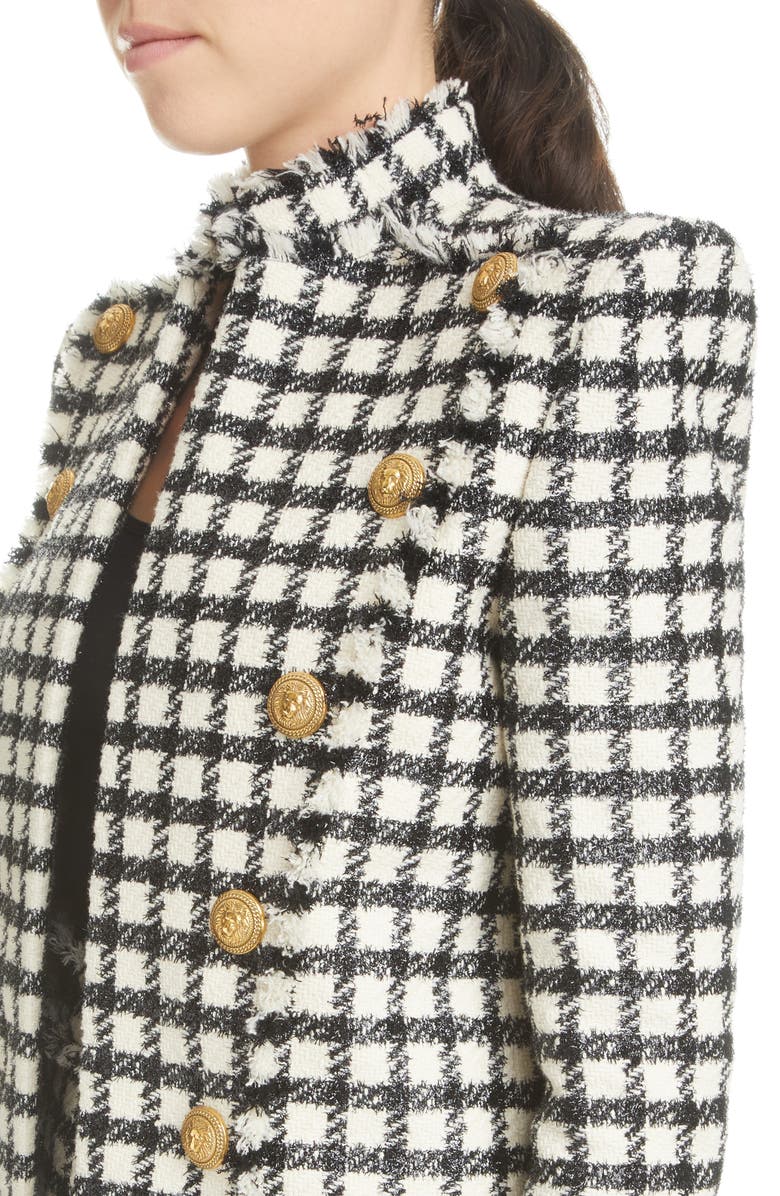 Balmain Check Raw Edge Wool Blend Tweed Jacket | Nordstromrack