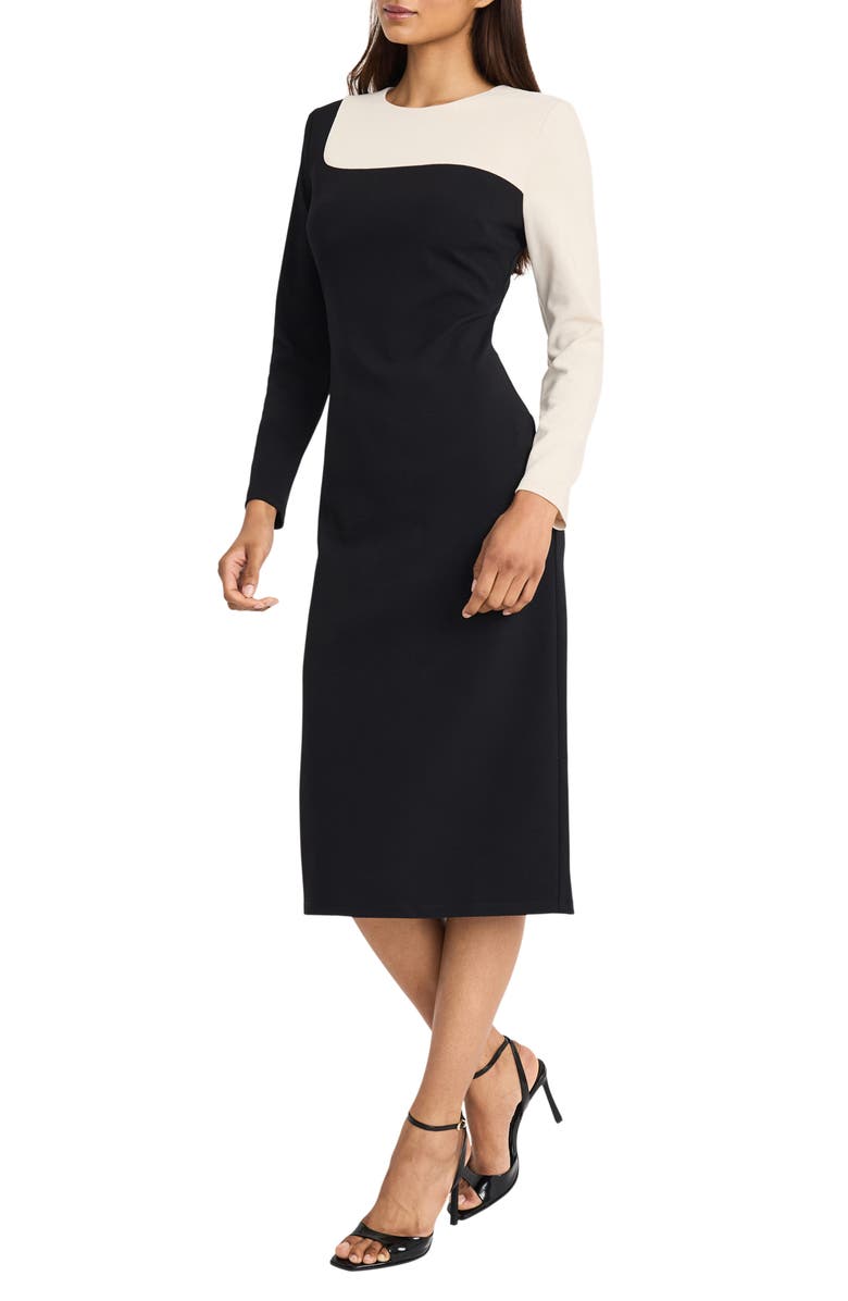 DONNA MORGAN FOR MAGGY Long Sleeve Colorblock Sheath Midi Dress ...