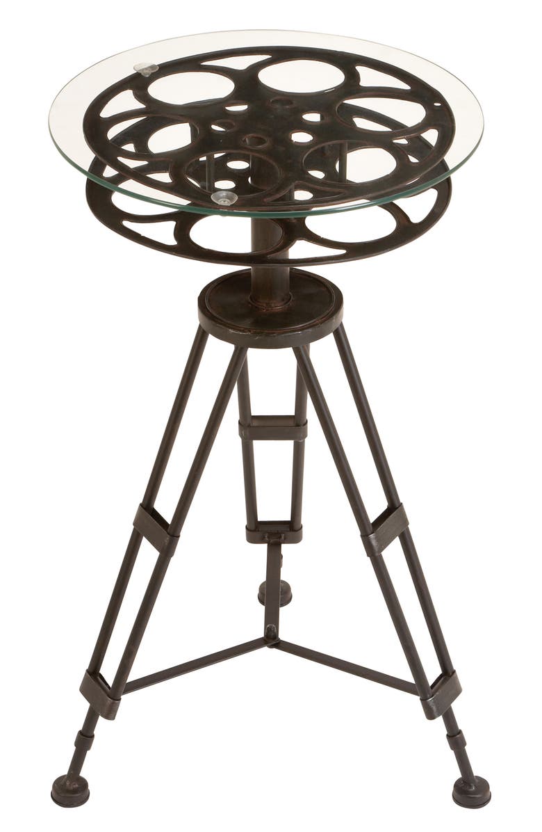 SONOMA SAGE HOME Black Metal Film Reel Accent Table with Tripod Legs ...