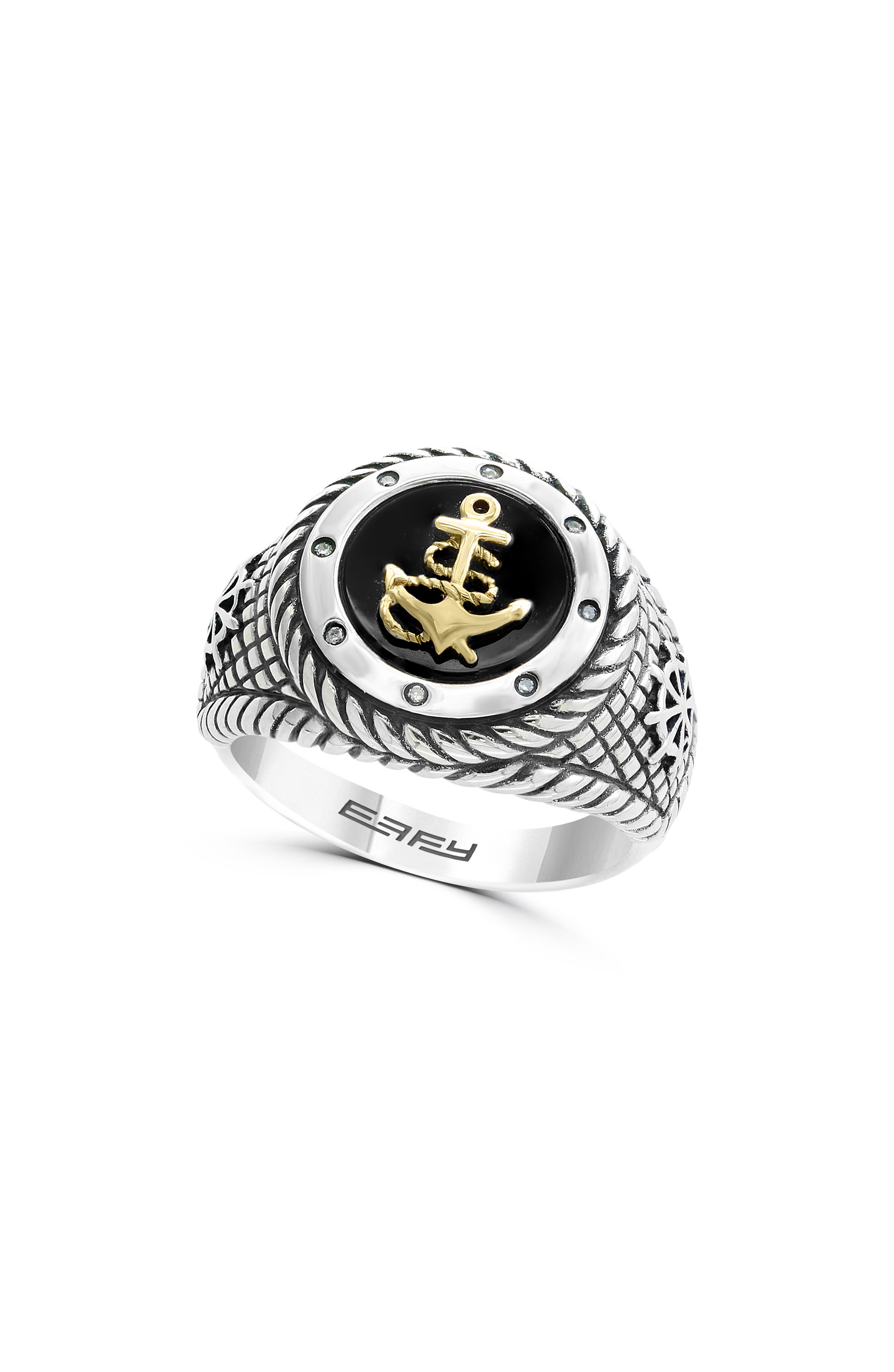 EFFY 14K Yellow Gold, Sterling Silver & Diamond Anchor Signet Ring ...