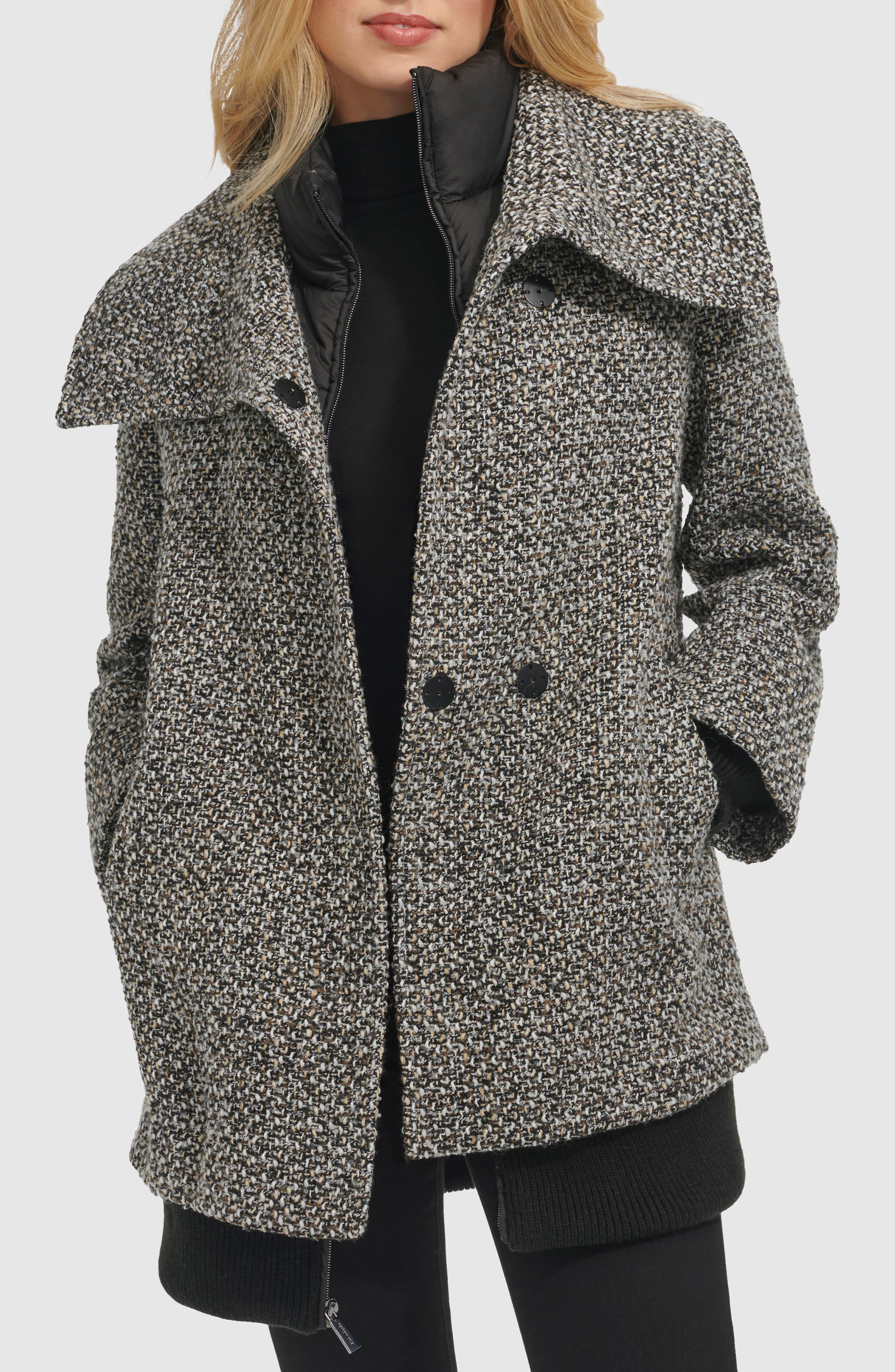 Kenneth Cole New York Wool Blend Tweed Coat with Quilted Insulated ...
