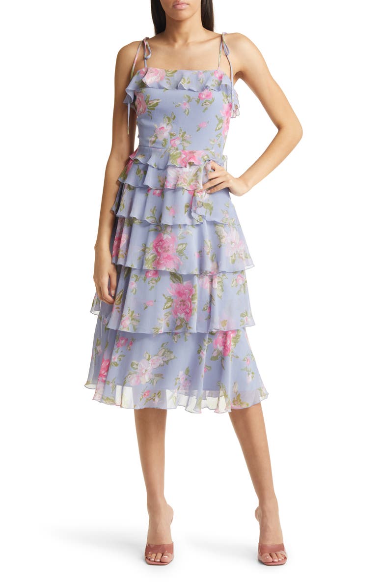 WAYF The Essie Floral Tiered Ruffle Cocktail Dress | Nordstromrack
