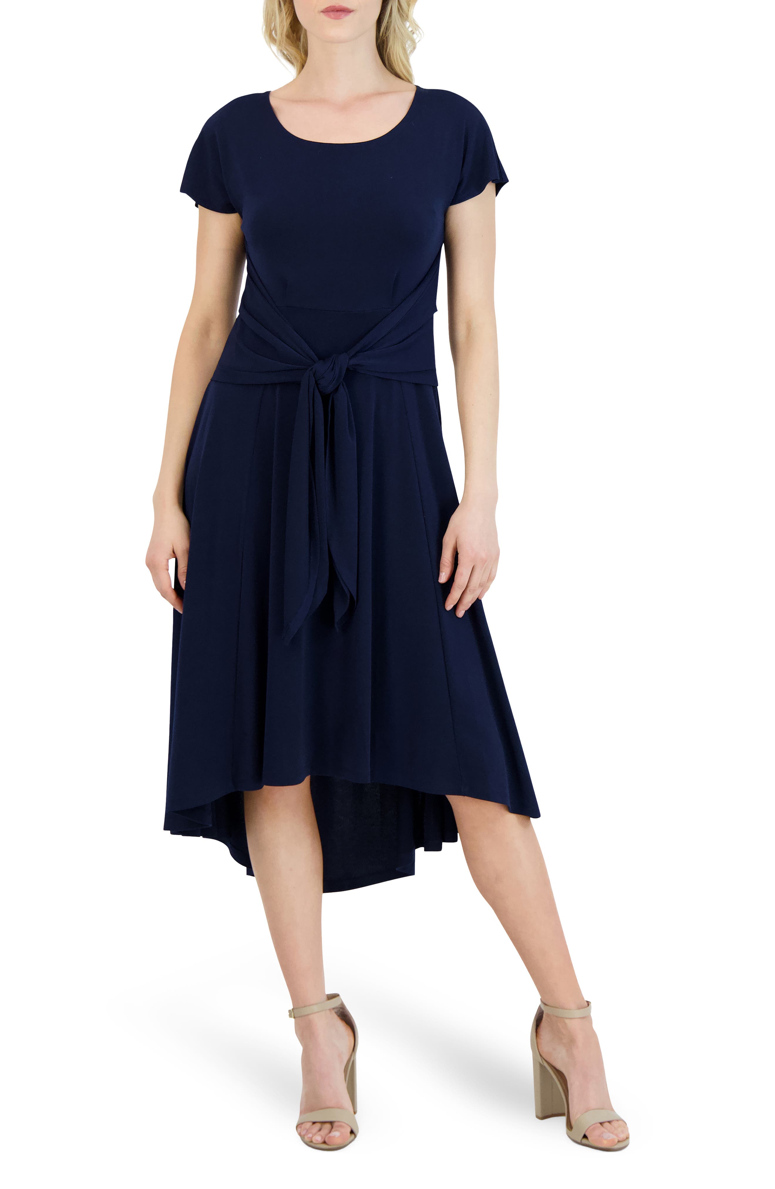 Robbie Bee Short Sleeve Front Tie Waist Midi Dress | Nordstromrack