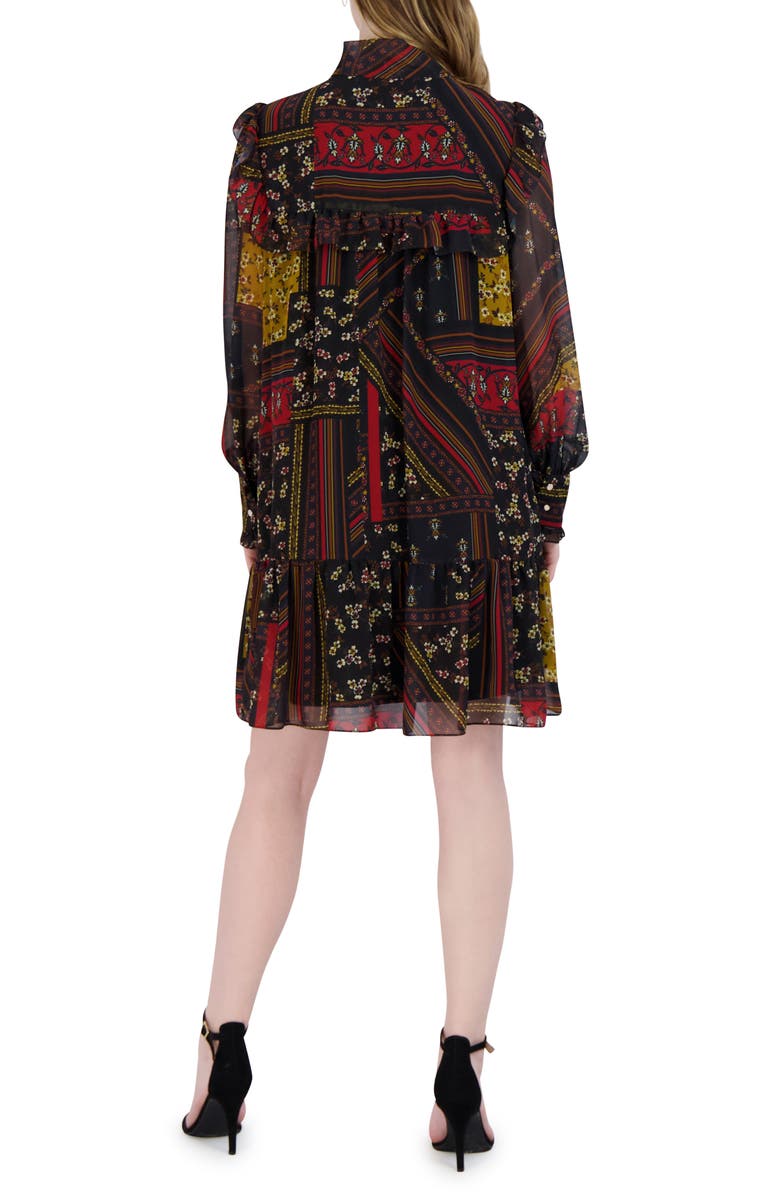 Julia Jordan Patchwork Tie Neck Long Sleeve Shift Dress | Nordstromrack