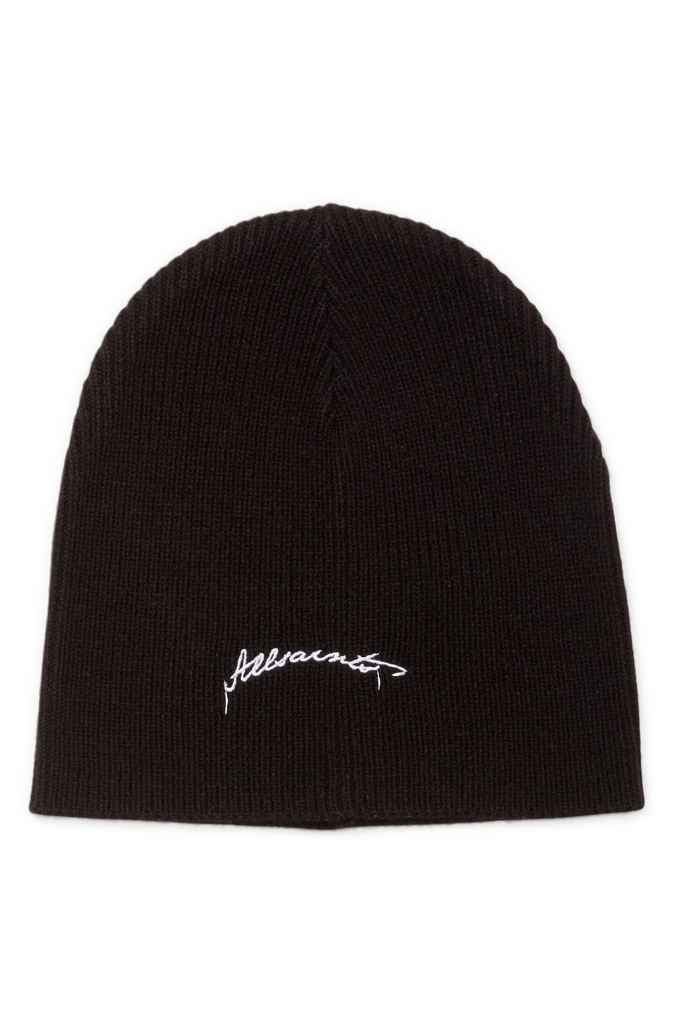 AllSaints Embroidered Script Logo Beanie | Nordstromrack