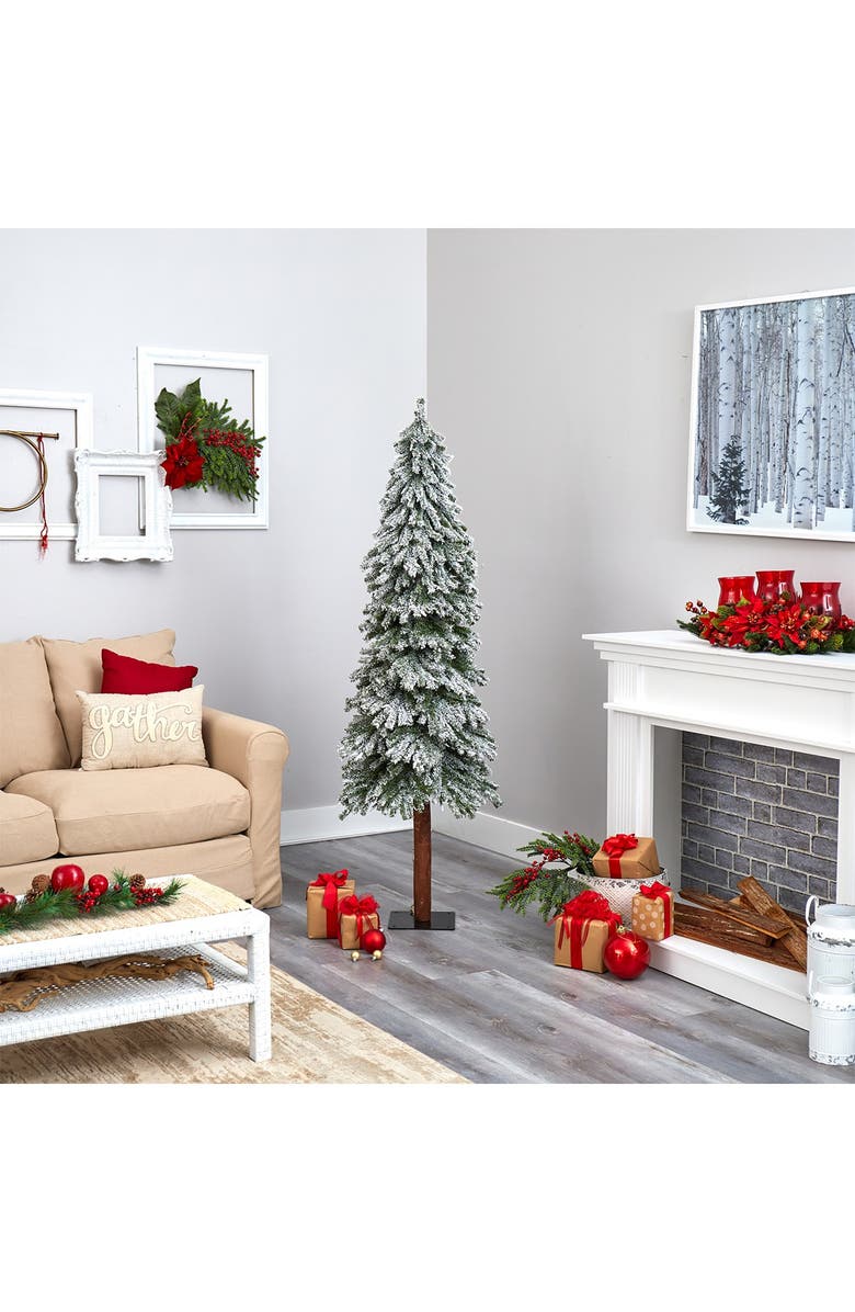 NEARLY NATURAL 6ft. Flocked Grand Alpine Artificial Christmas Tree with ...