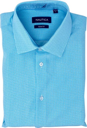 Nautica Slim Fit Bright Teal Micro Check Button Front Shirt | Nordstromrack
