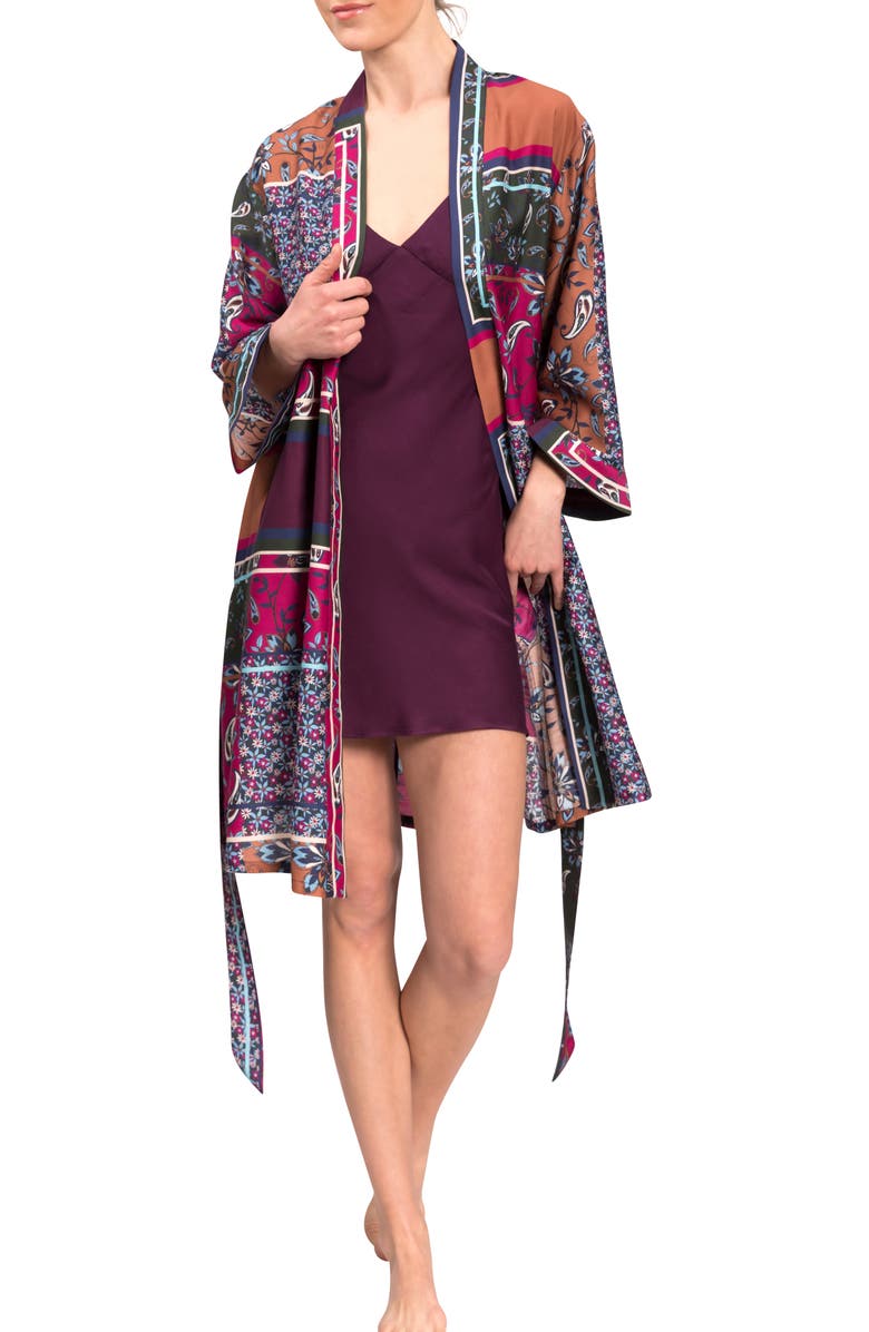Everyday Ritual Misty Floral Cotton & Silk Short Robe | Nordstrom