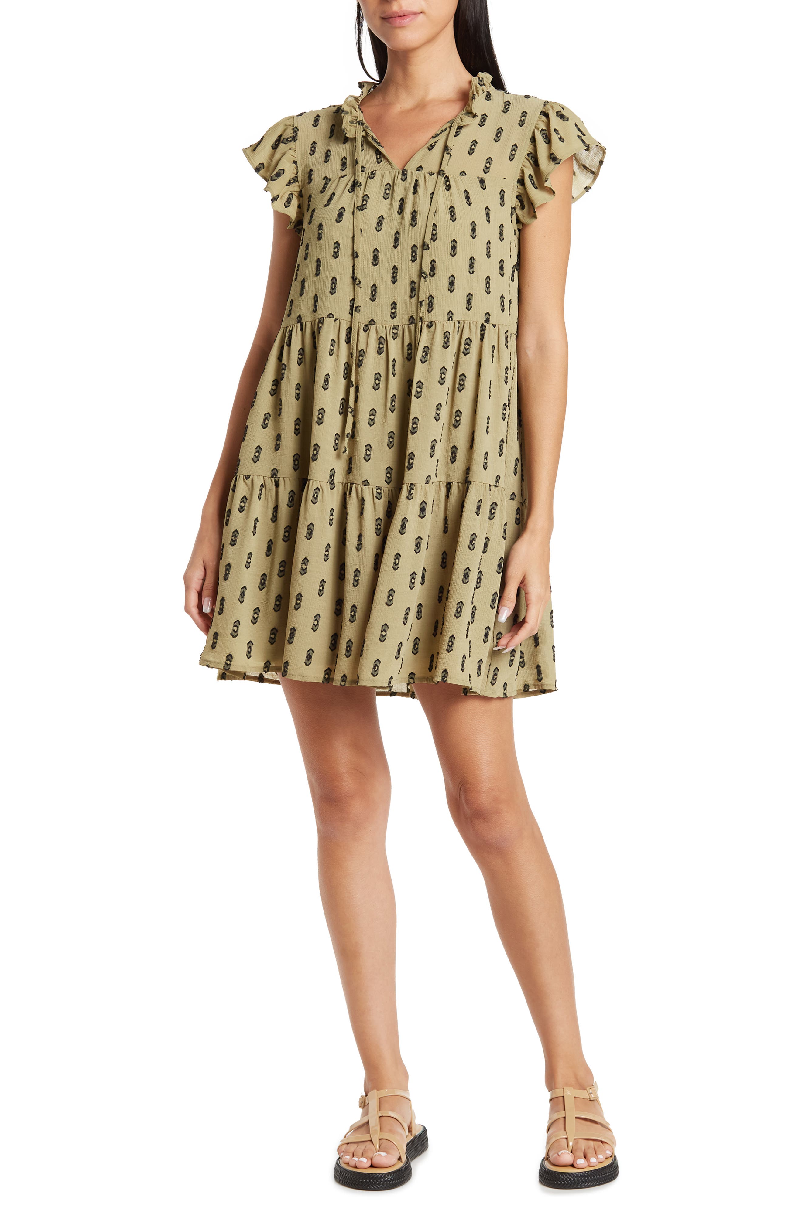Blu Pepper Tie Neck Patterned Mini Dress | Nordstromrack