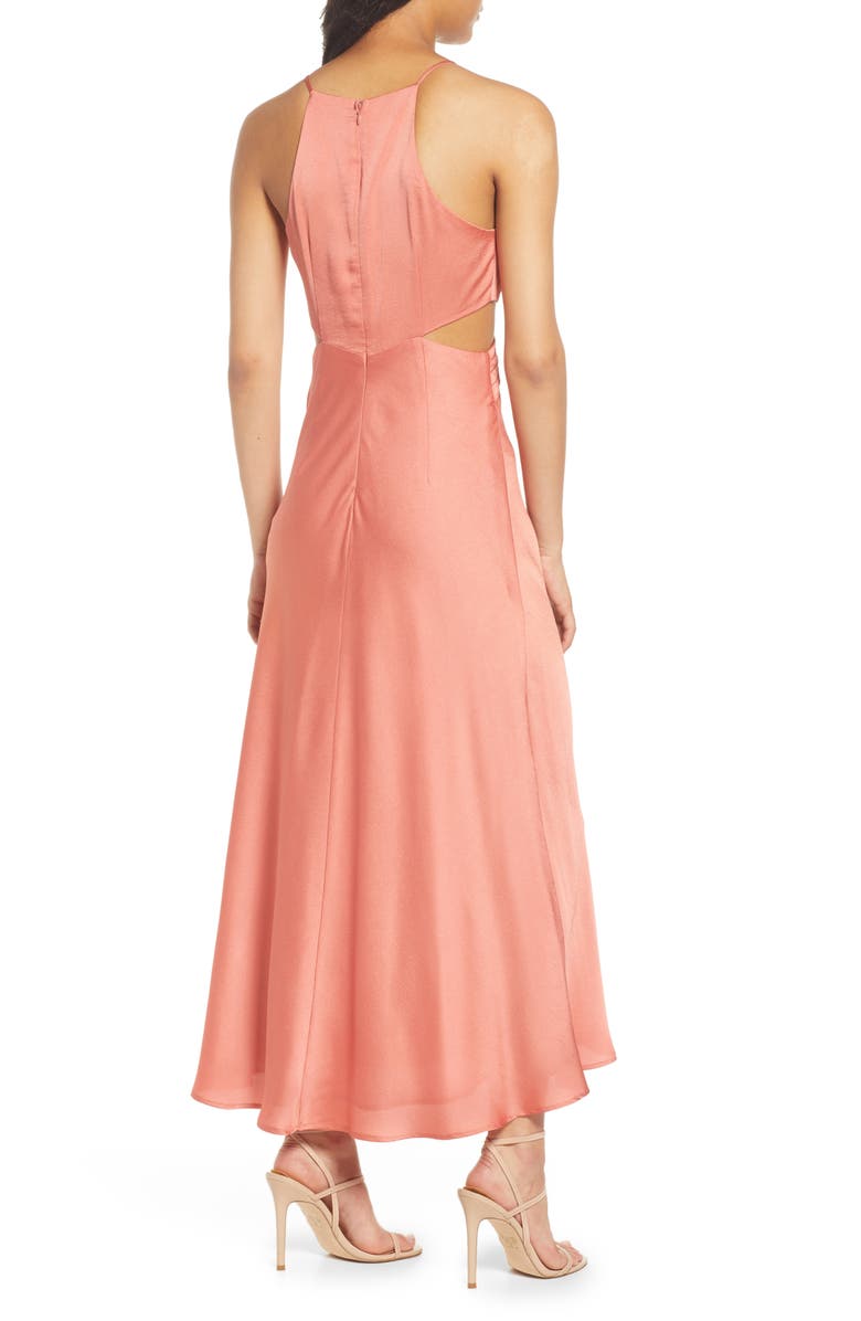 FLORET STUDIOS Halter Neck Twist Front Cutout Satin Dress | Nordstromrack