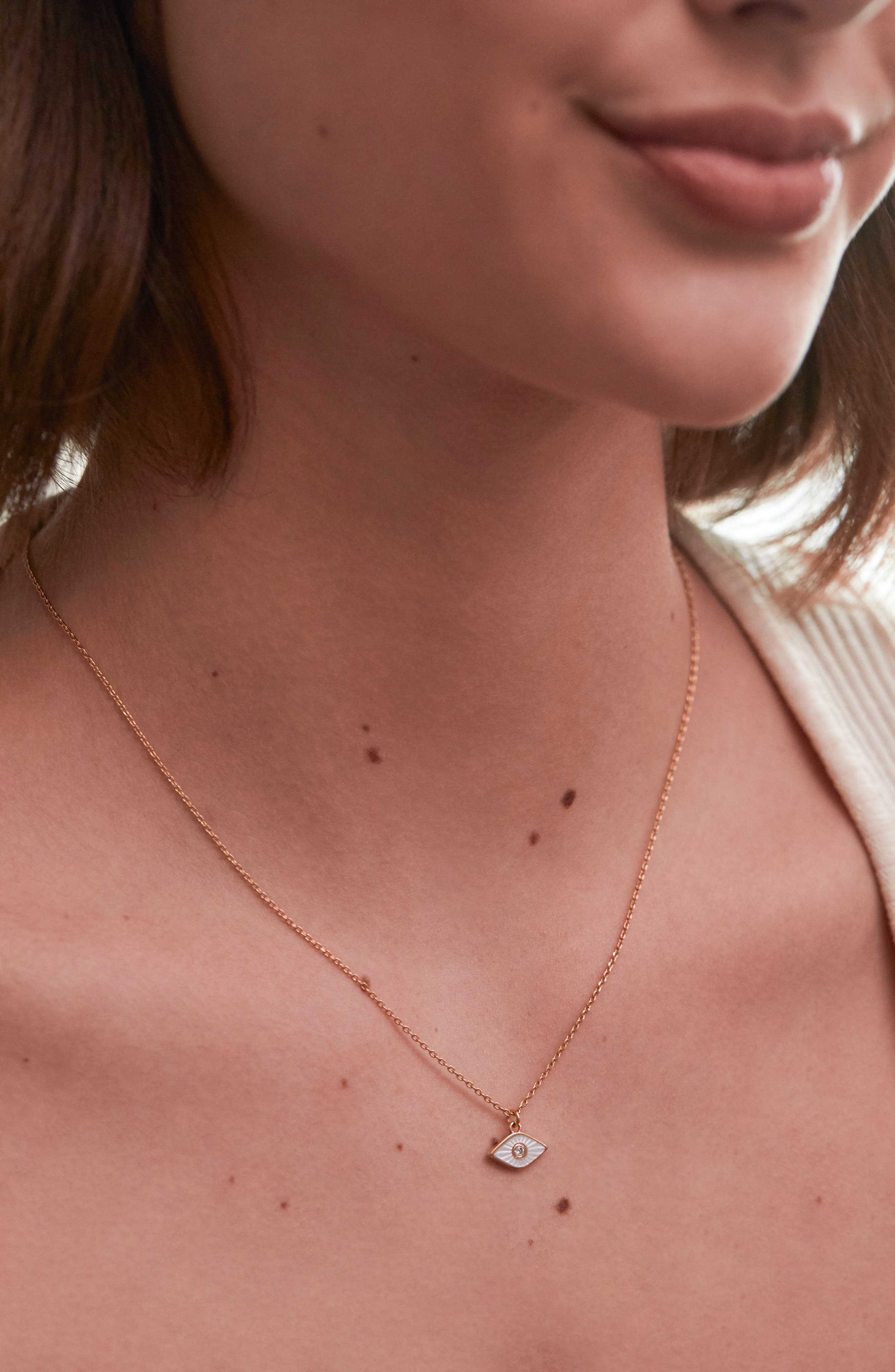 Estella Bartlett Mother-of-Pearl Evil Eye Pendant Necklace | Nordstrom