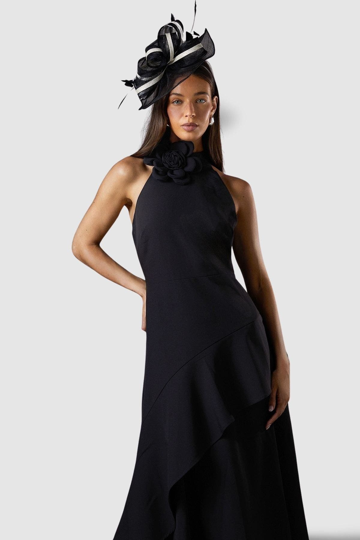 Coast High Neck Corsage Detail Midi Dress | Nordstrom