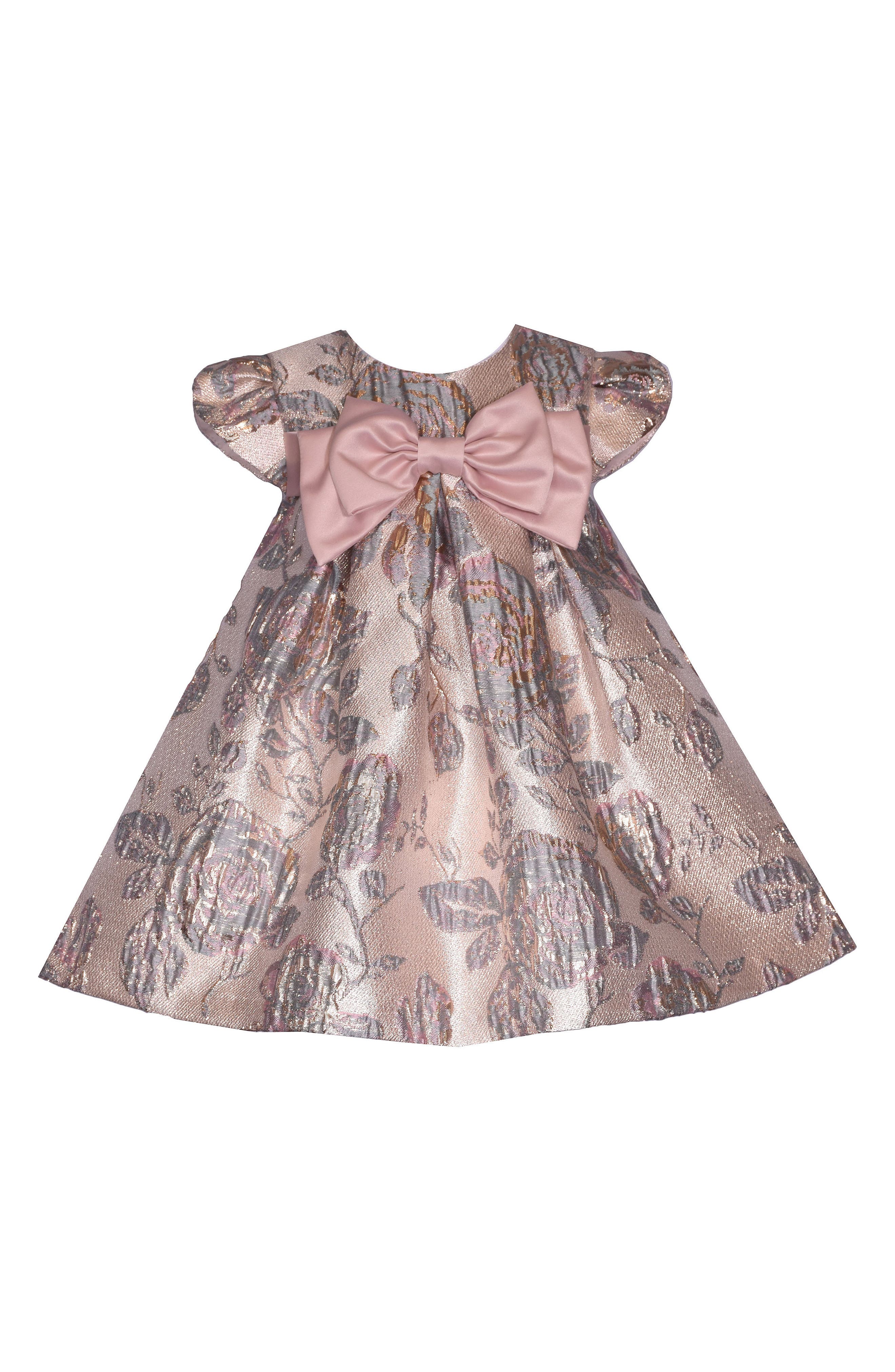 GERSON & GERSON Kids' Metallic Jacquard Bow Trapeze Dress | Nordstromrack
