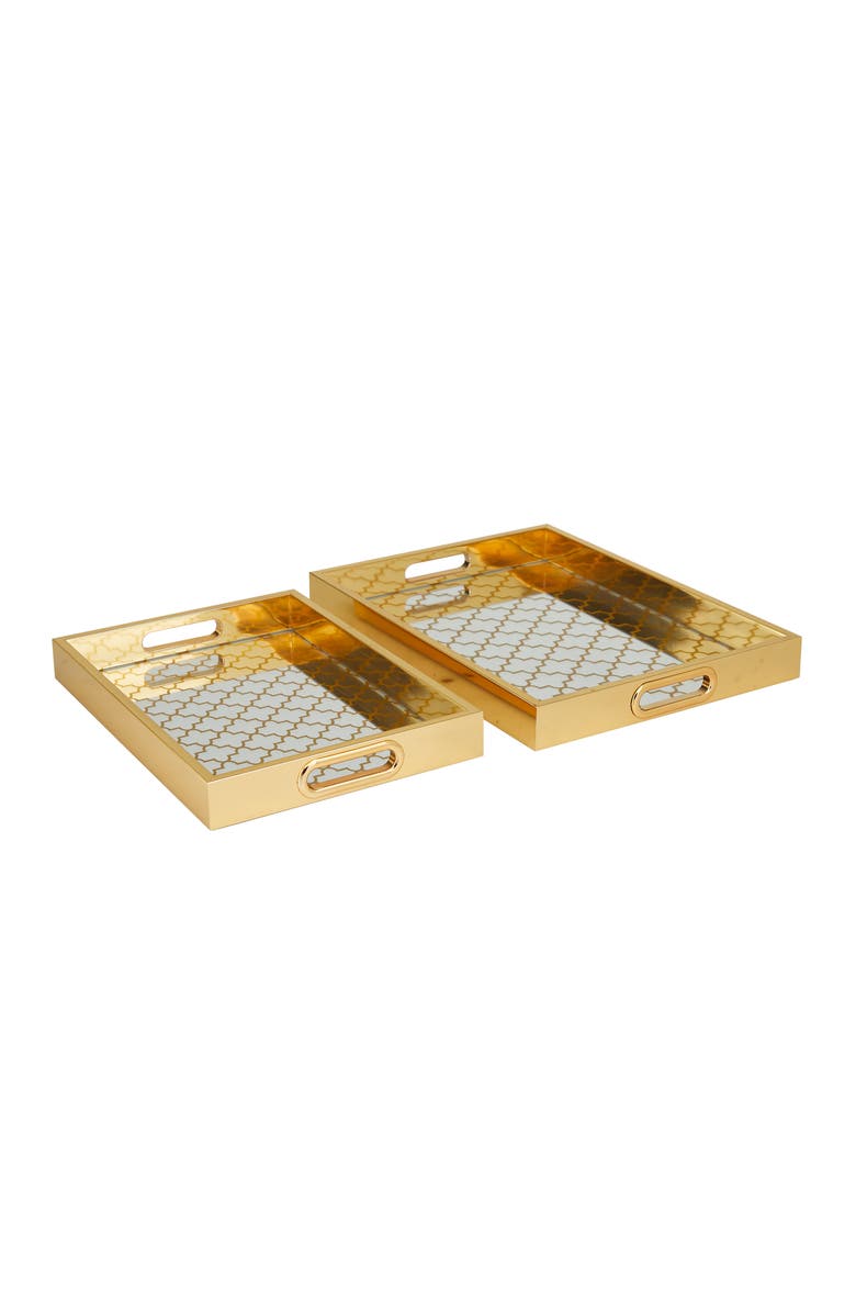 VIVIAN LUNE HOME Gold Plastic Mirrored Geometric Tray - Set of 2 ...