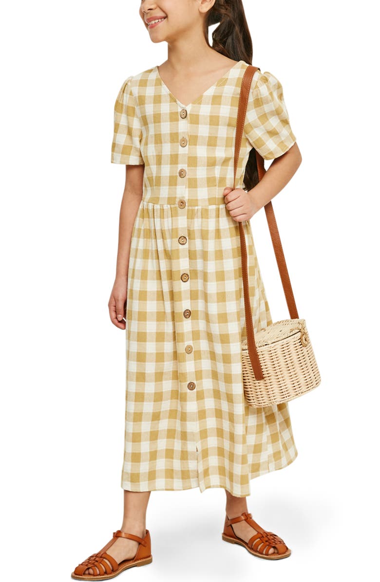 Hayden Girls Kids' Plaid Button Down Back Bow Maxi Dress | Nordstromrack