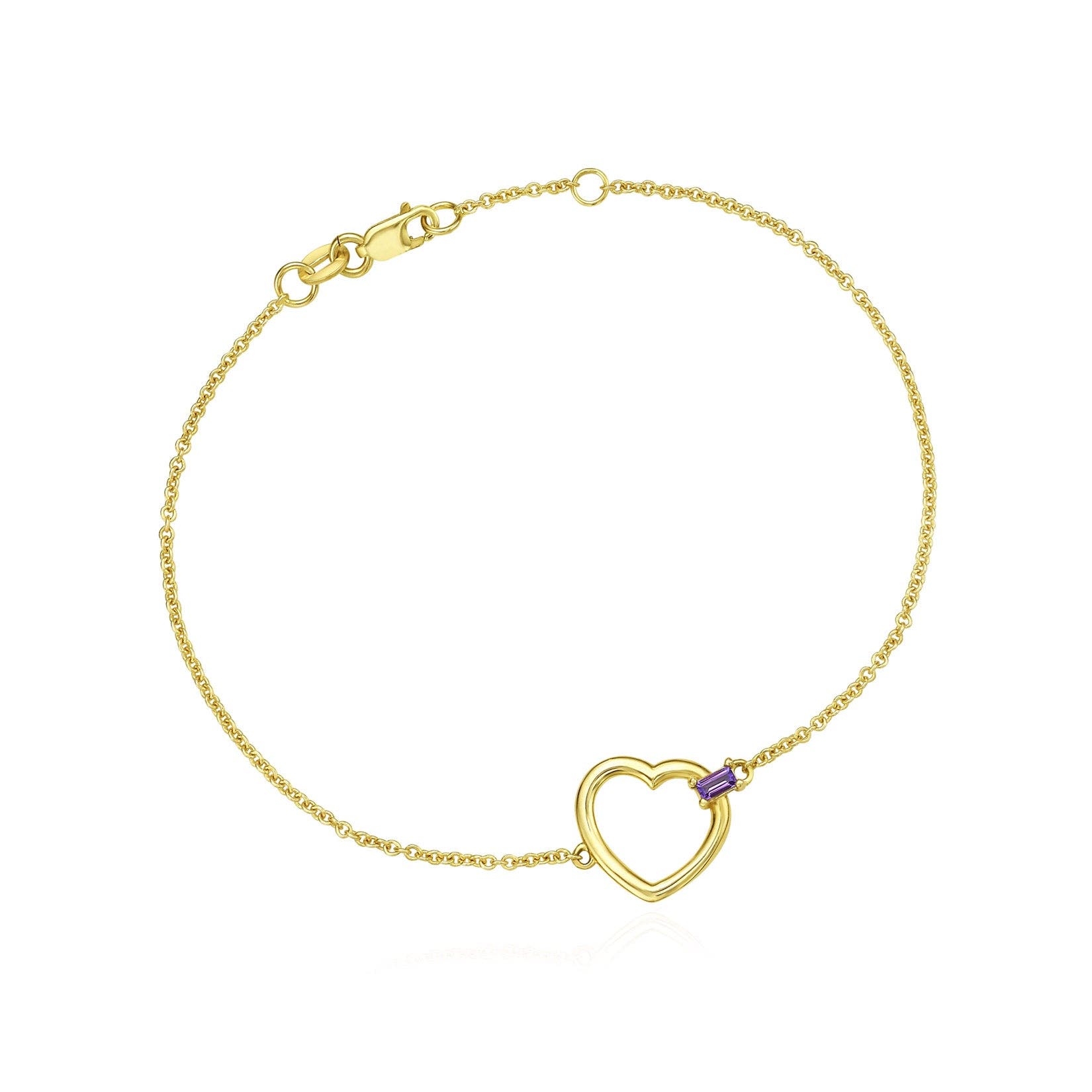 The Lovery Fine Jewelry Baguette Amethyst Open Heart Bracelet | Nordstrom