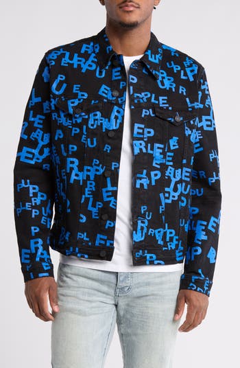 PURPLE BRAND Black/Blue Letters Logo Denim Trucker Jacket | Nordstromrack