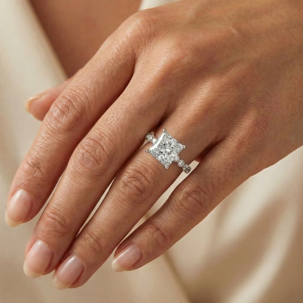 Certified Monica Princess Cut 3 1/2Ct Diamond Engagement Ring 14k Gold ...