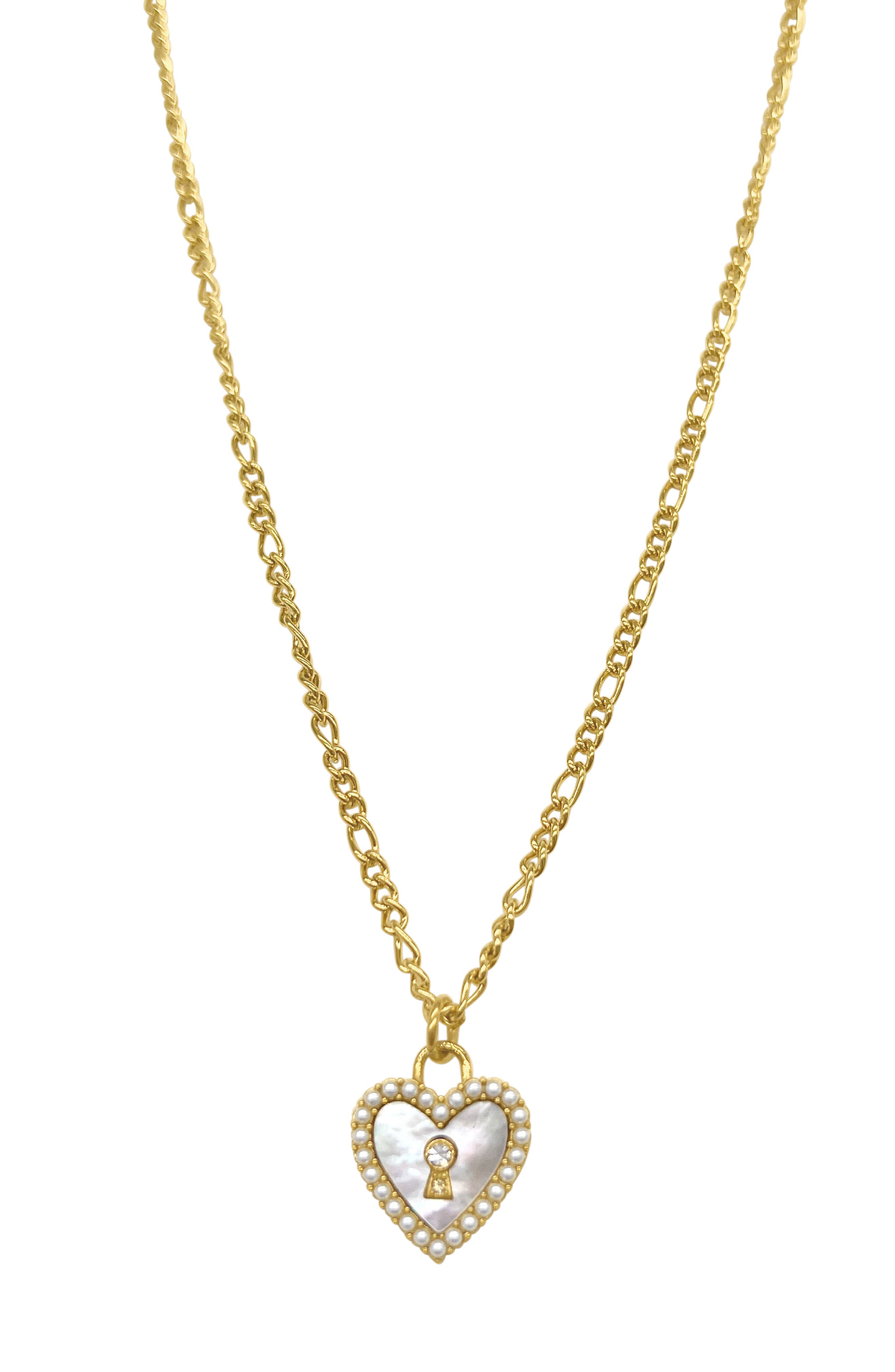 Adornia Mother of Pearl Heart Lock Water Resistant Pendant Necklace ...