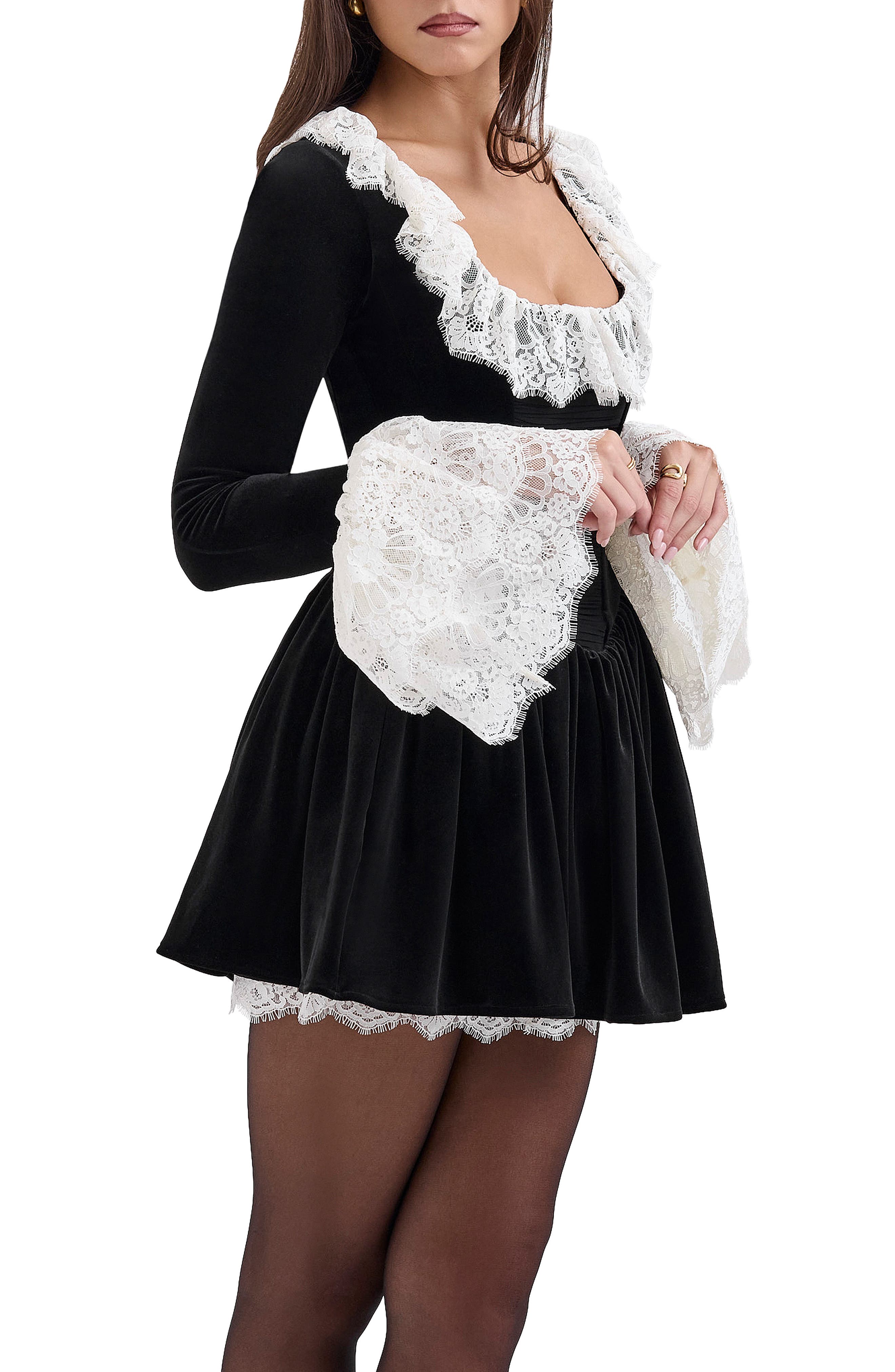 HOUSE OF CB Czarina Lace Trim Ruffle Minidress | Nordstrom