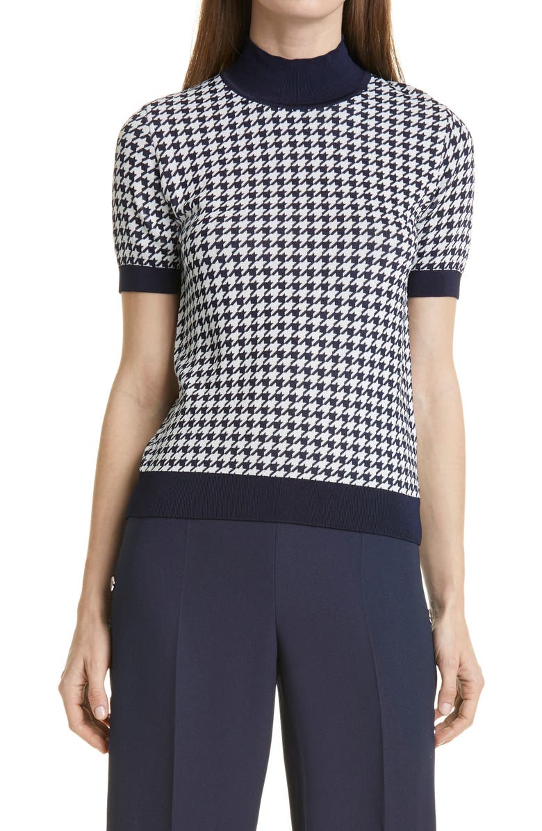 BOSS Faryna Houndstooth Check Short Sleeve Sweater | Nordstrom