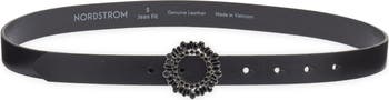 Nordstrom Luna Crystal Embellished Buckle Leather Belt | Nordstromrack