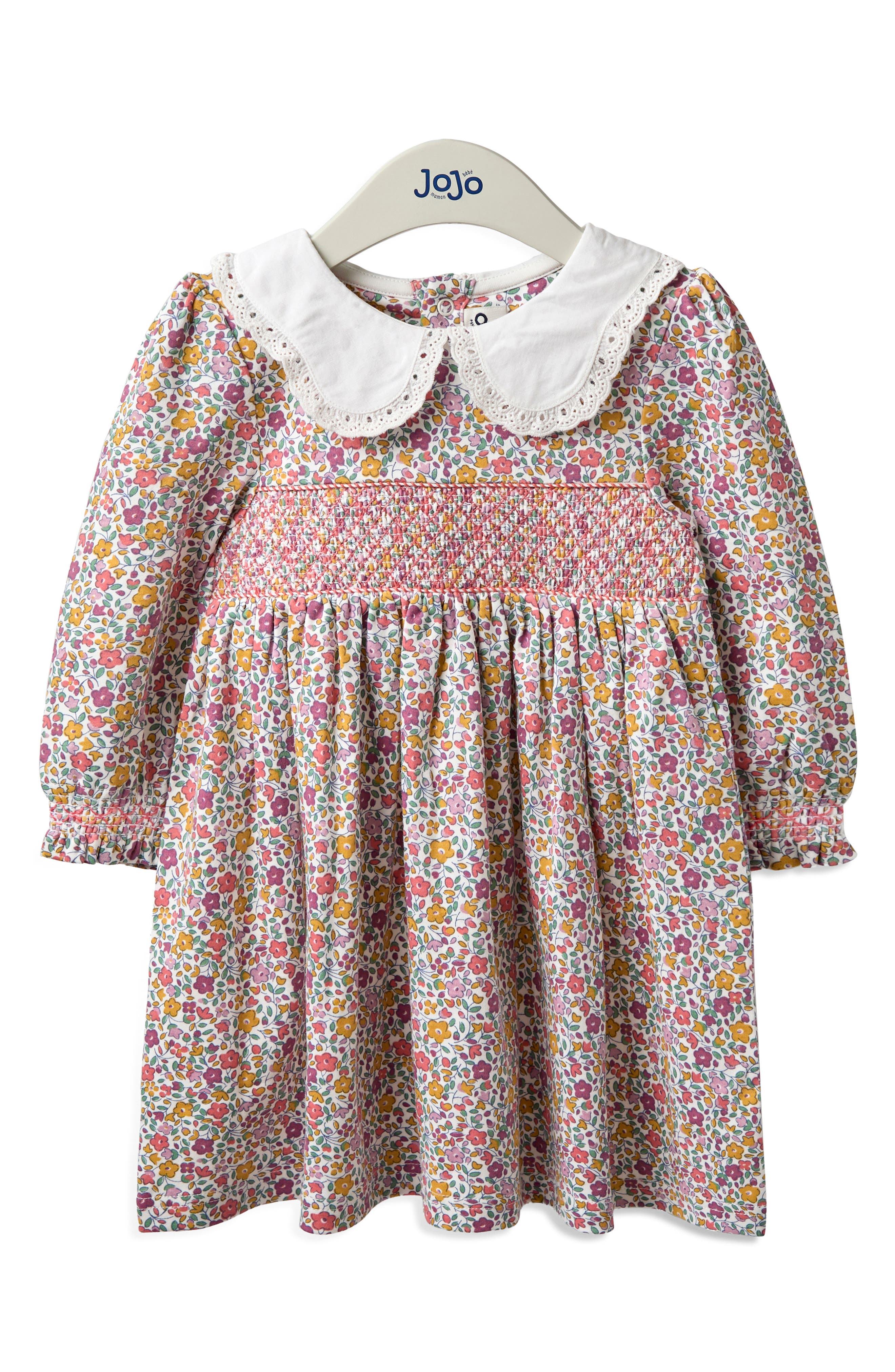 JOJO MAMAN BEBE Peter Pan Collar Floral Print Smocked Cotton Dress ...