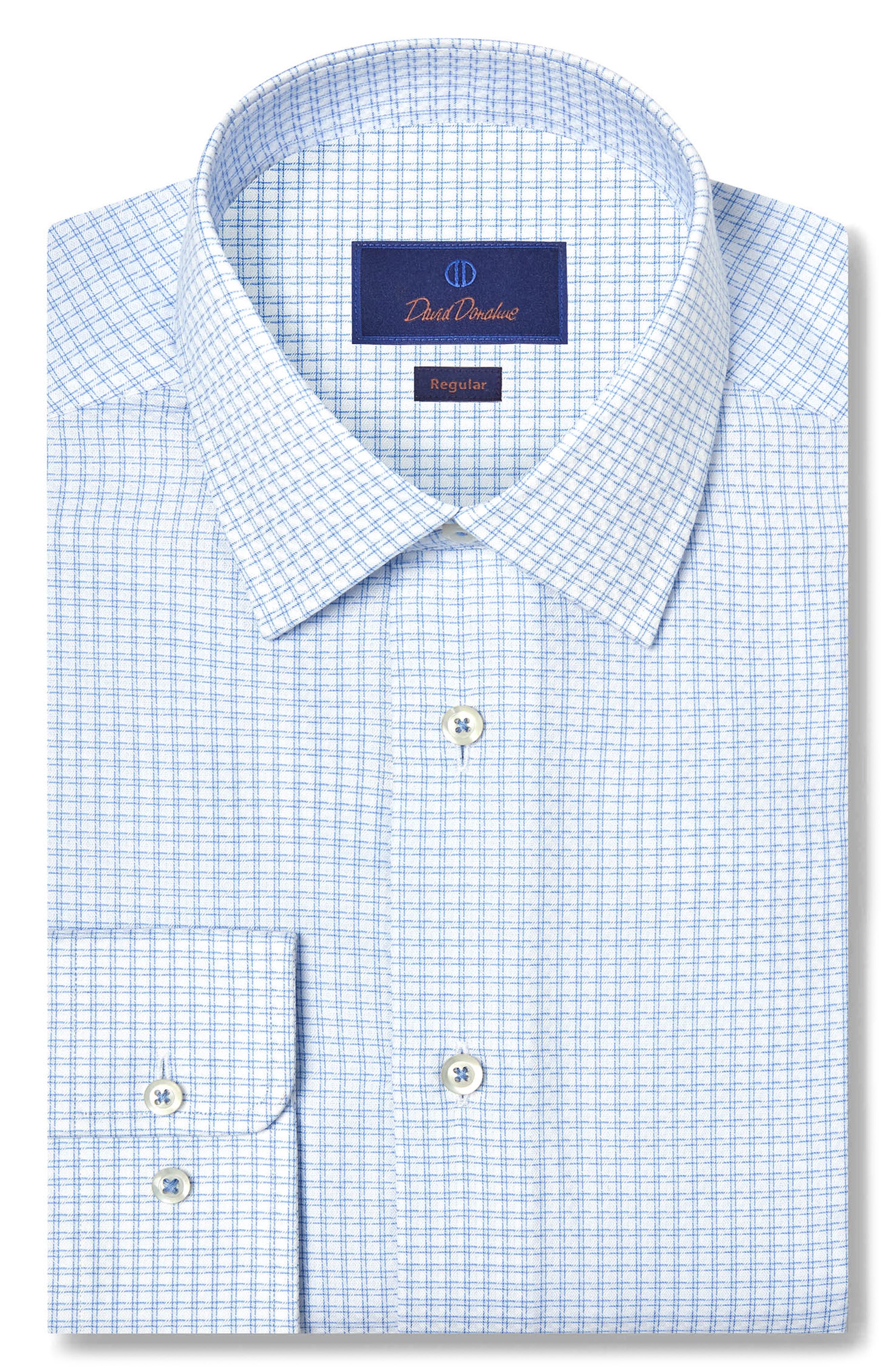 David Donahue Regular Fit Dobby Check Cotton Dress Shirt | Nordstrom