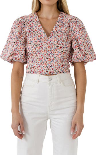 Free the Roses Embroidered Floral Puff Sleeve Top | Nordstrom