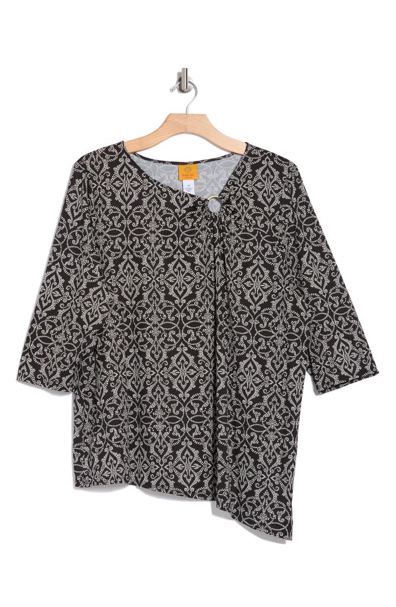 RUBY RD Puff Print Long Sleeve Asymmetric Top | Nordstromrack