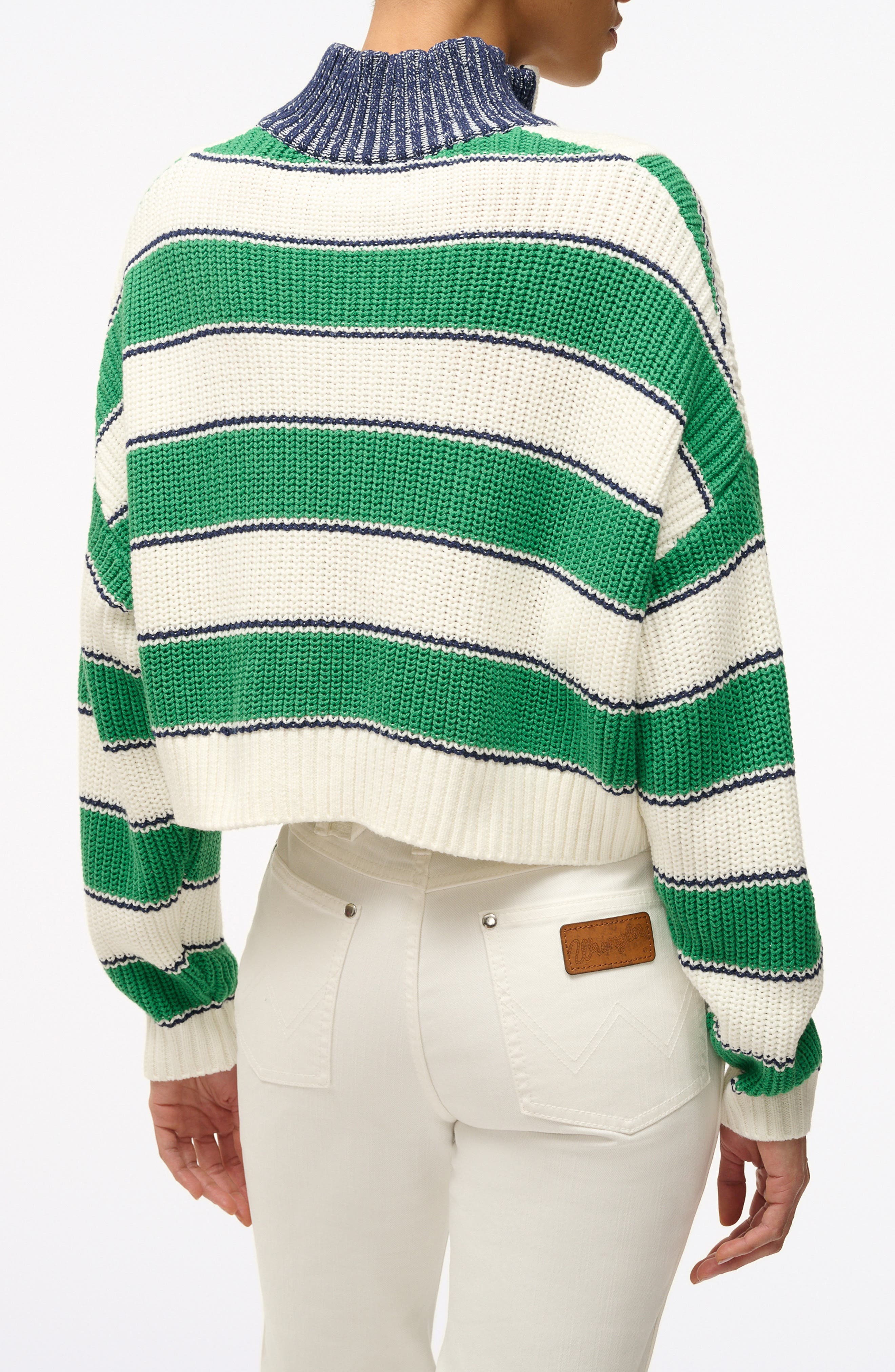 STAUD Stripe Crop Cotton Blend Sweater | Nordstromrack