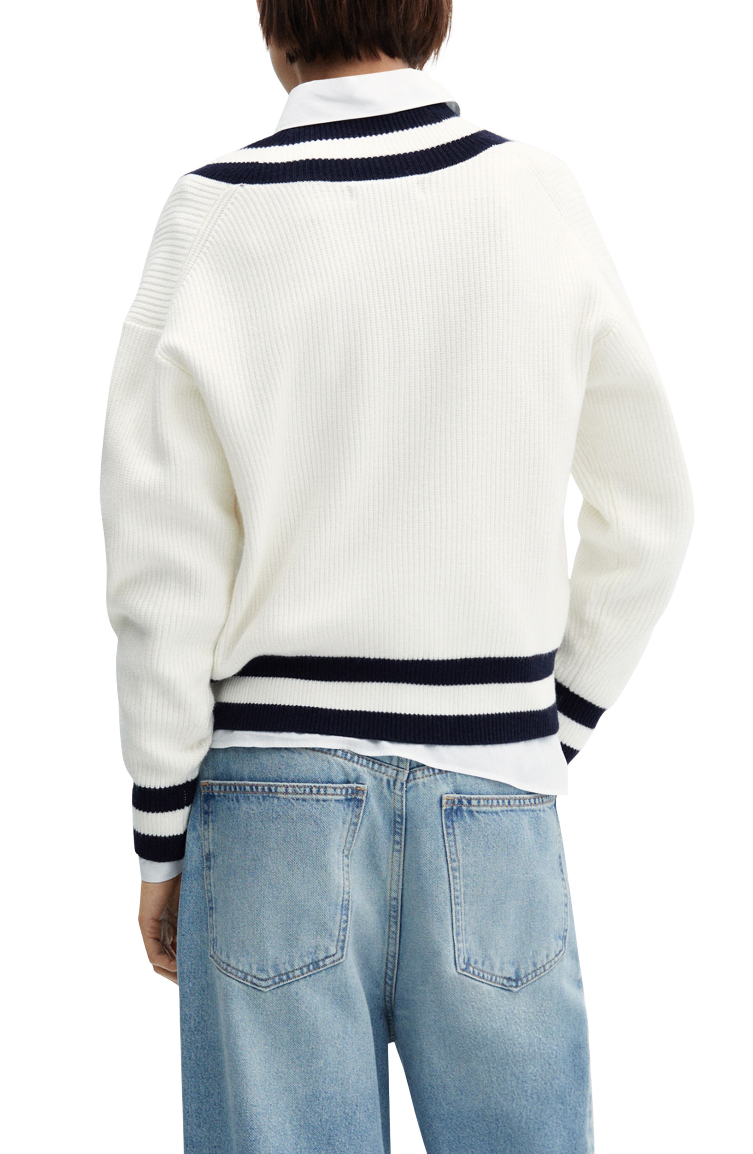 MANGO Contrast Stripe V-Neck Sweater | Nordstrom