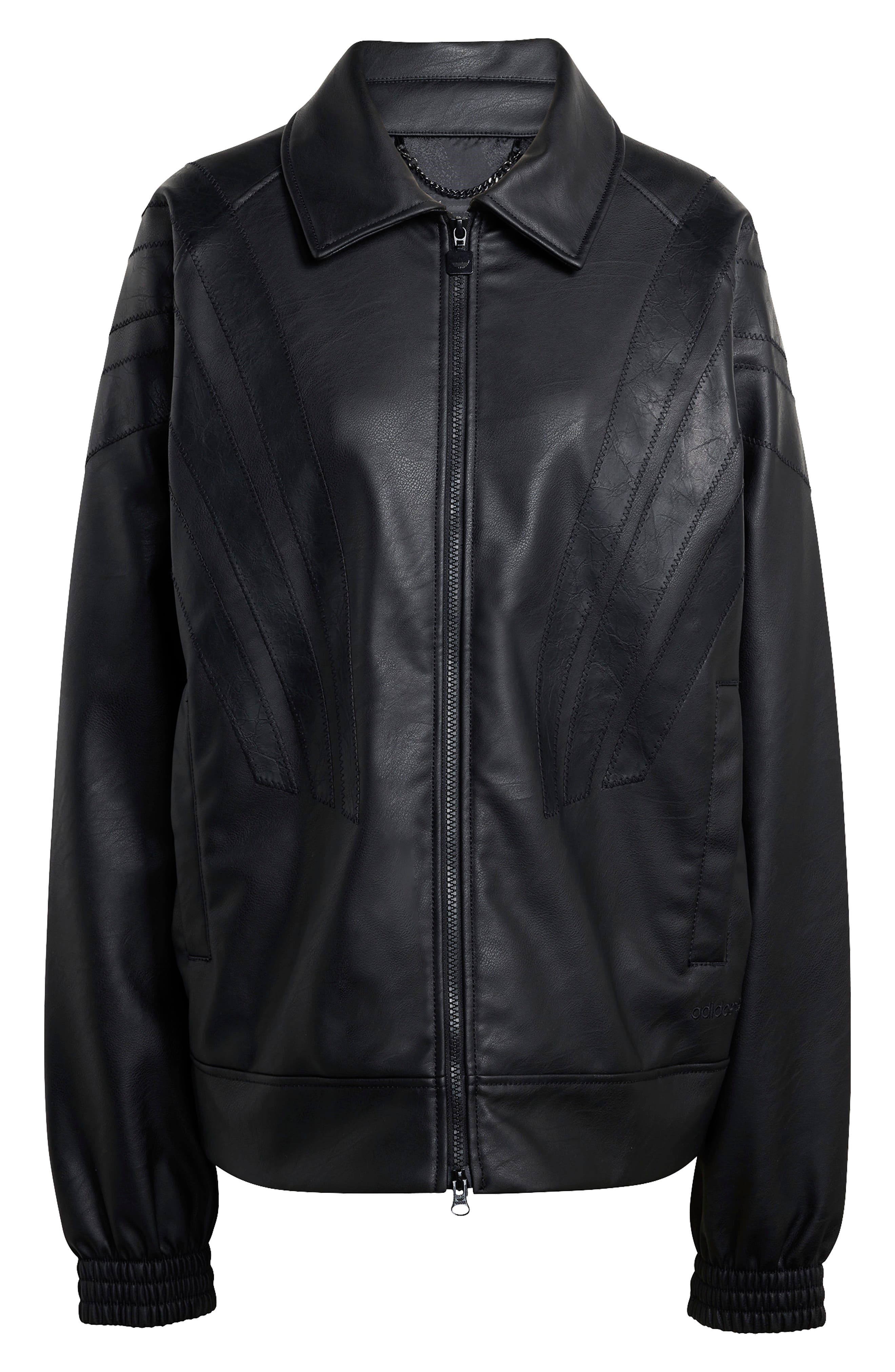 Three-Stripe Faux Leather Jacket (Women) | Nordstromrack