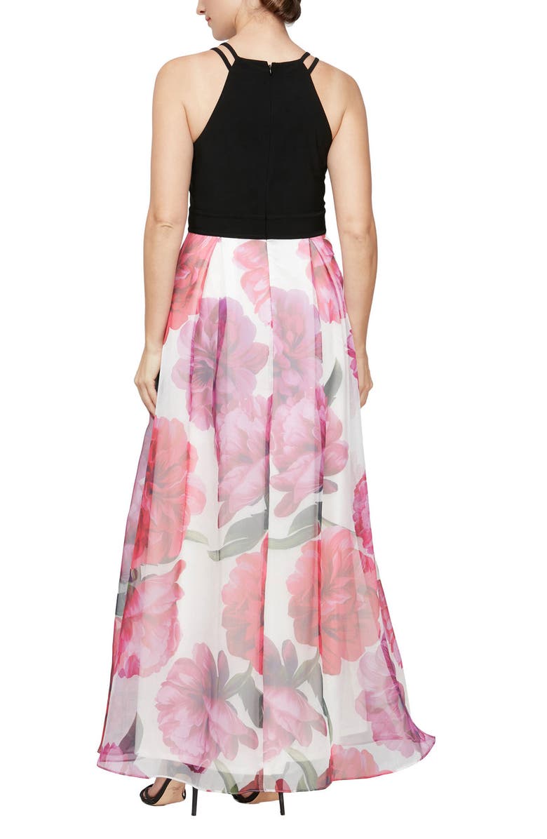 SL FASHIONS Solid Top Organza Print Skirt Cocktail Dress | Nordstromrack