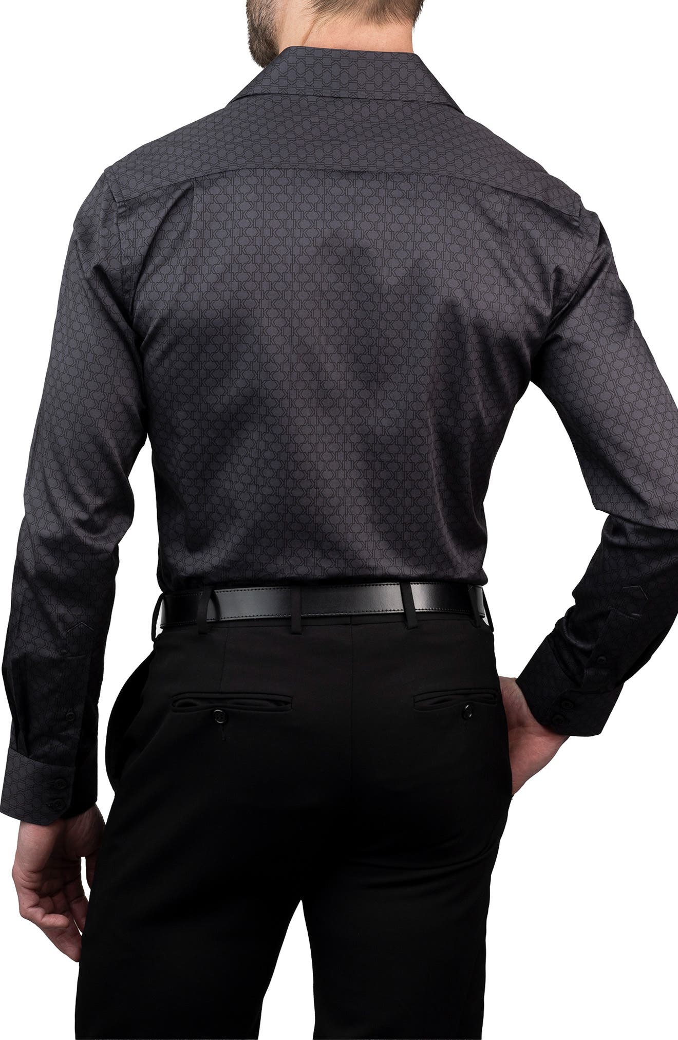 KARL LAGERFELD Trim Fit Grid Monogram Cotton Dress Shirt | Nordstromrack