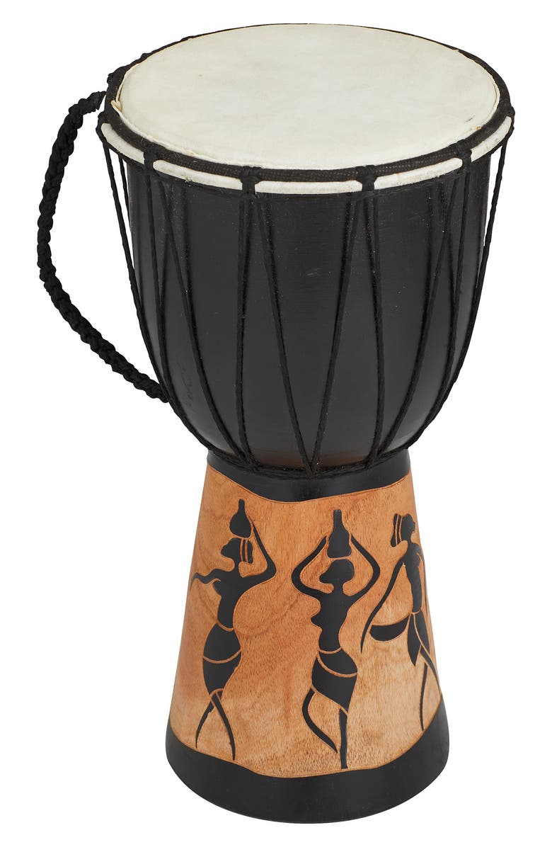 GINGER BIRCH STUDIO Black Wood Handmade Djembe Drum Sculpture with Rope ...