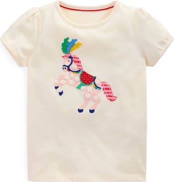Mini Boden Kids' Horse Appliqué Puff Sleeve Cotton Graphic T-Shirt ...