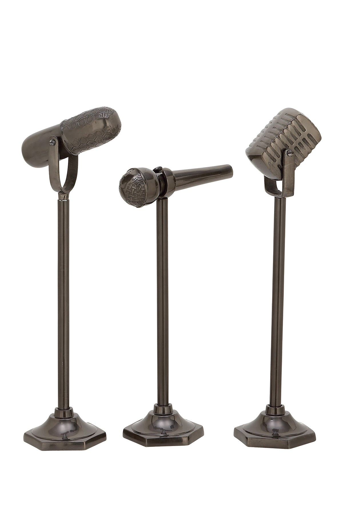 WILLOW ROW Black Aluminum Traditional Microphone Sculpture - Set of 3 ...