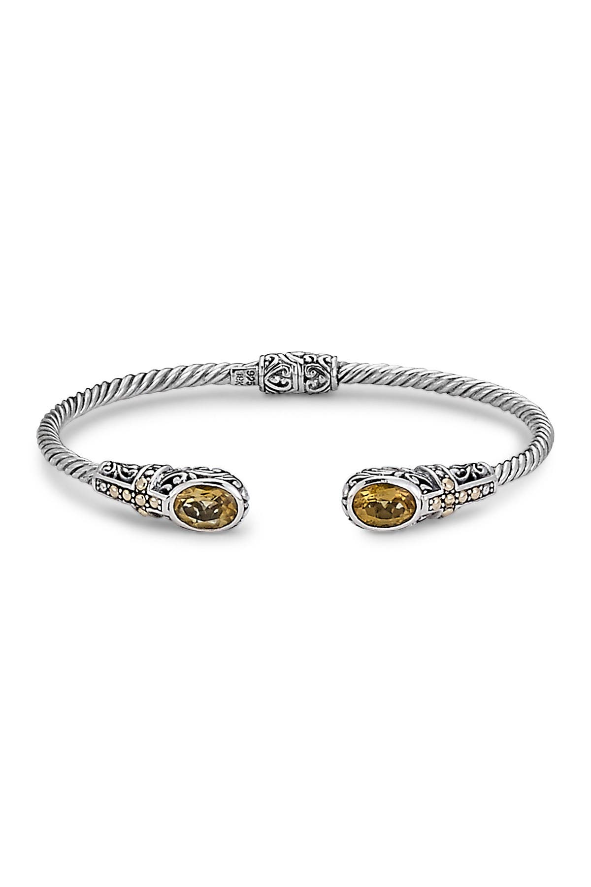 SAMUEL B. Sterling Silver & 18K Yellow Gold Cross Citrine End Bangle ...