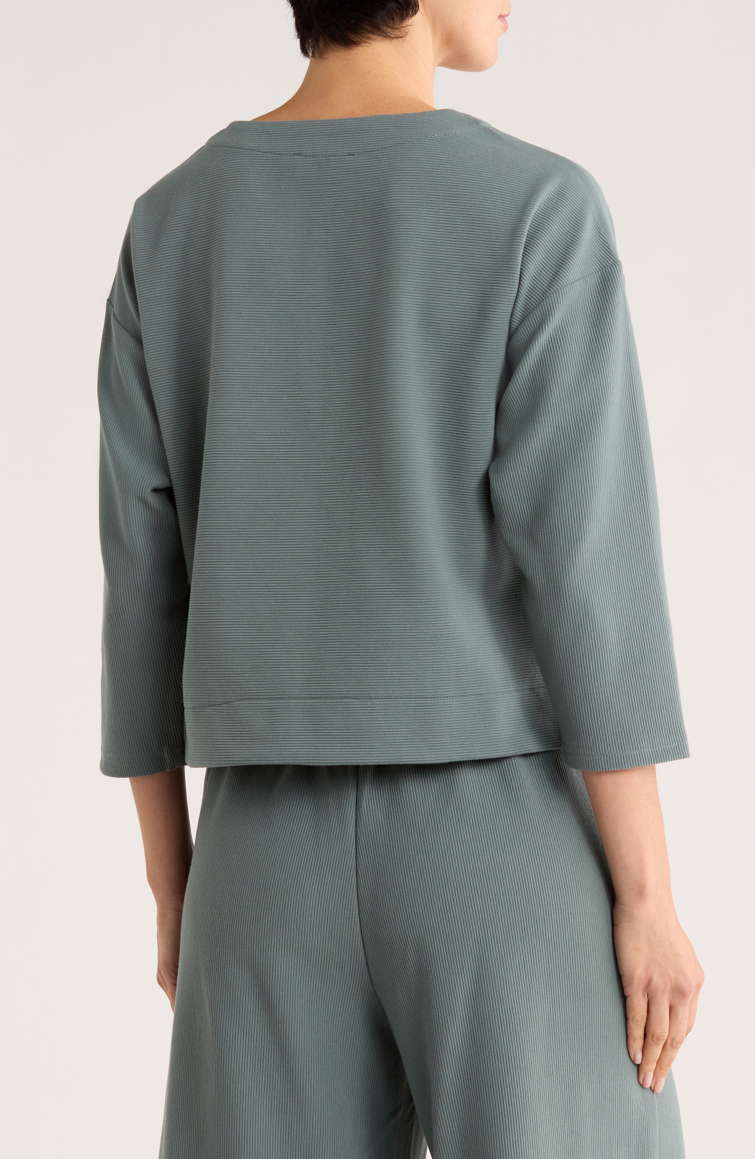 Adrianna Papell Three-Quarter Sleeve Drop Shoulder Rib Knit Top ...